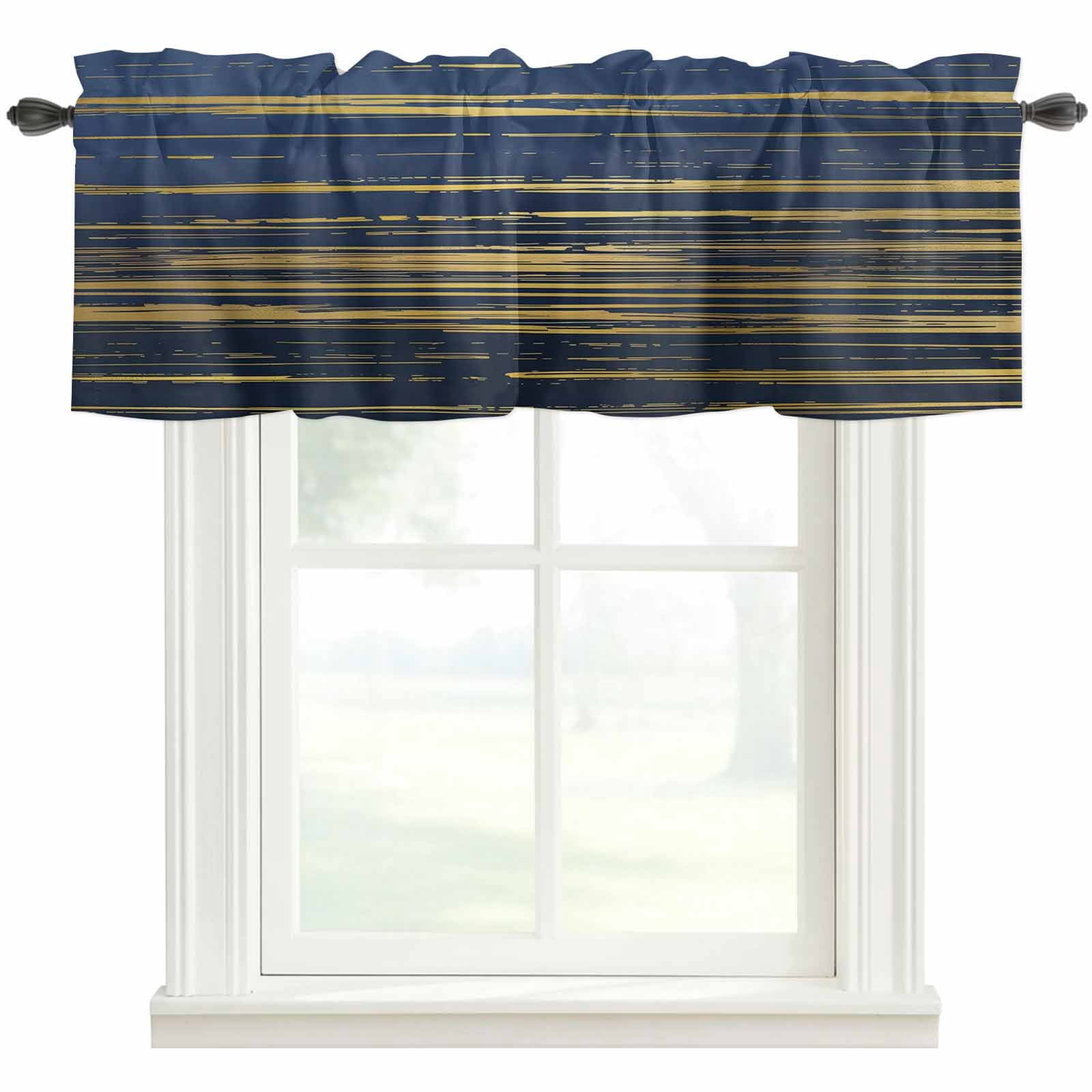 Blue Yellow Striped Rod Pocket Curtain Valance, Modern Abstract Art ...