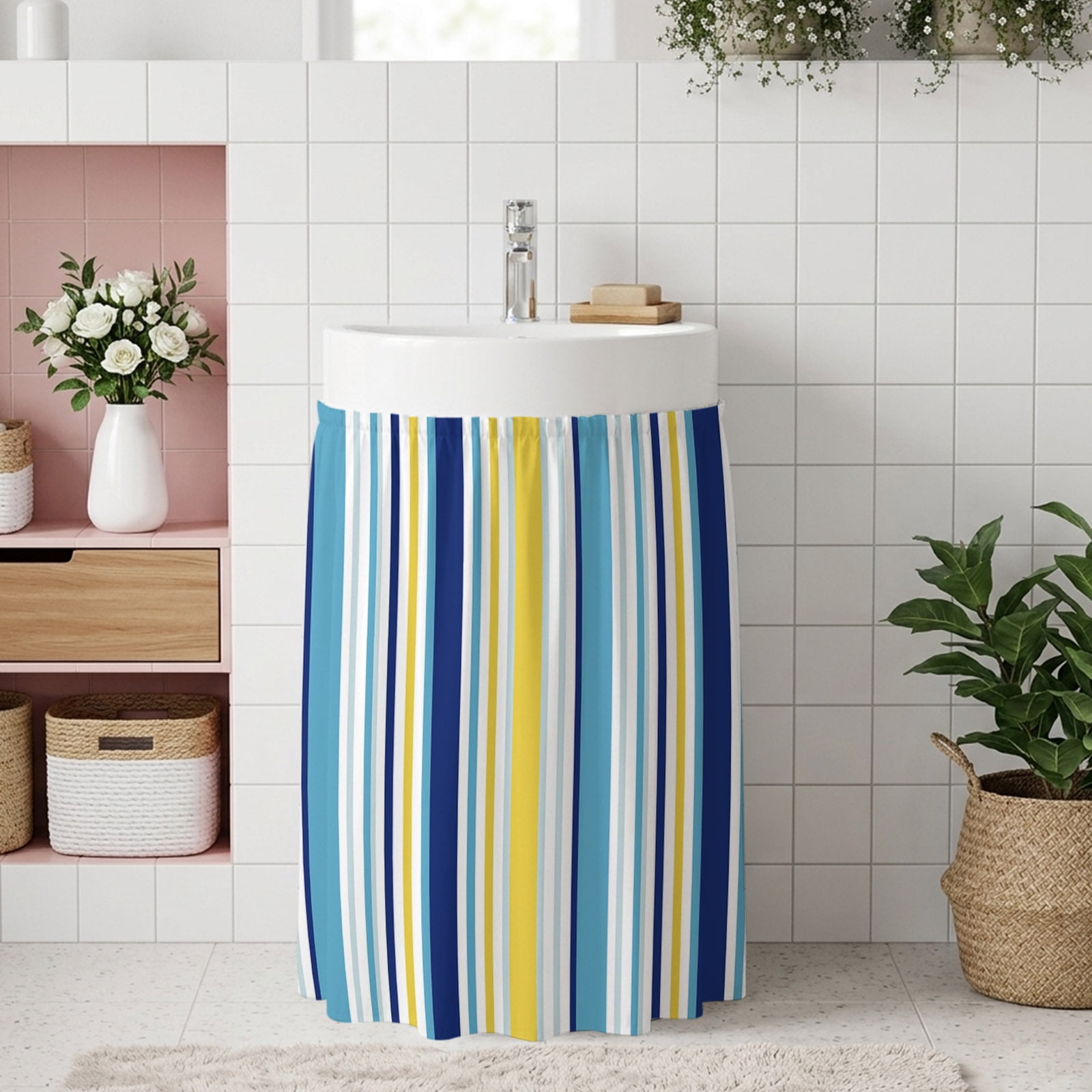 Blue Yellow Striped Small Cabinet Curtain 11''x13'', Farmhouse Navy ...