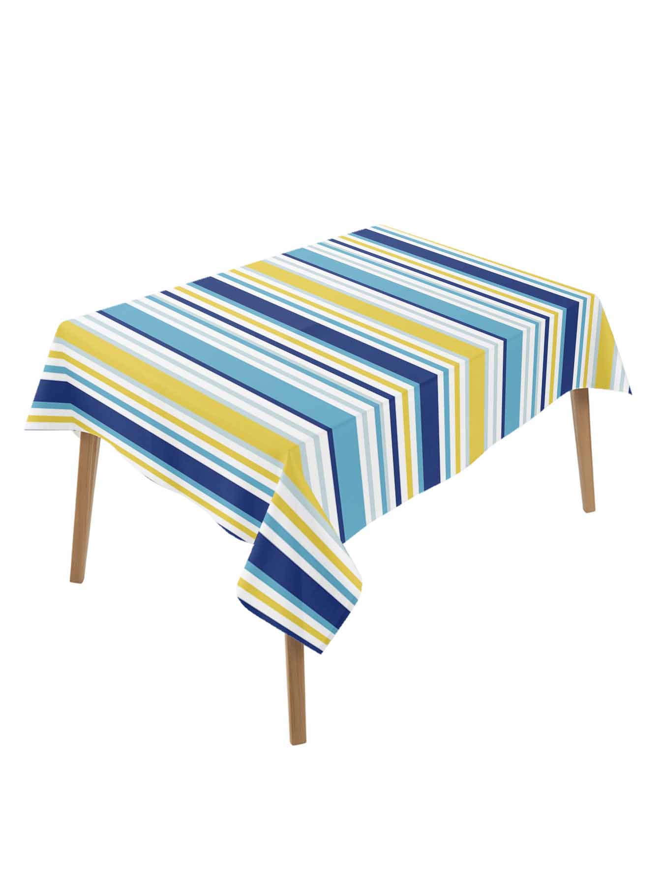 Blue Yellow Striped Table Cloth, Farmhouse Navy Blue Ombre Stripes ...