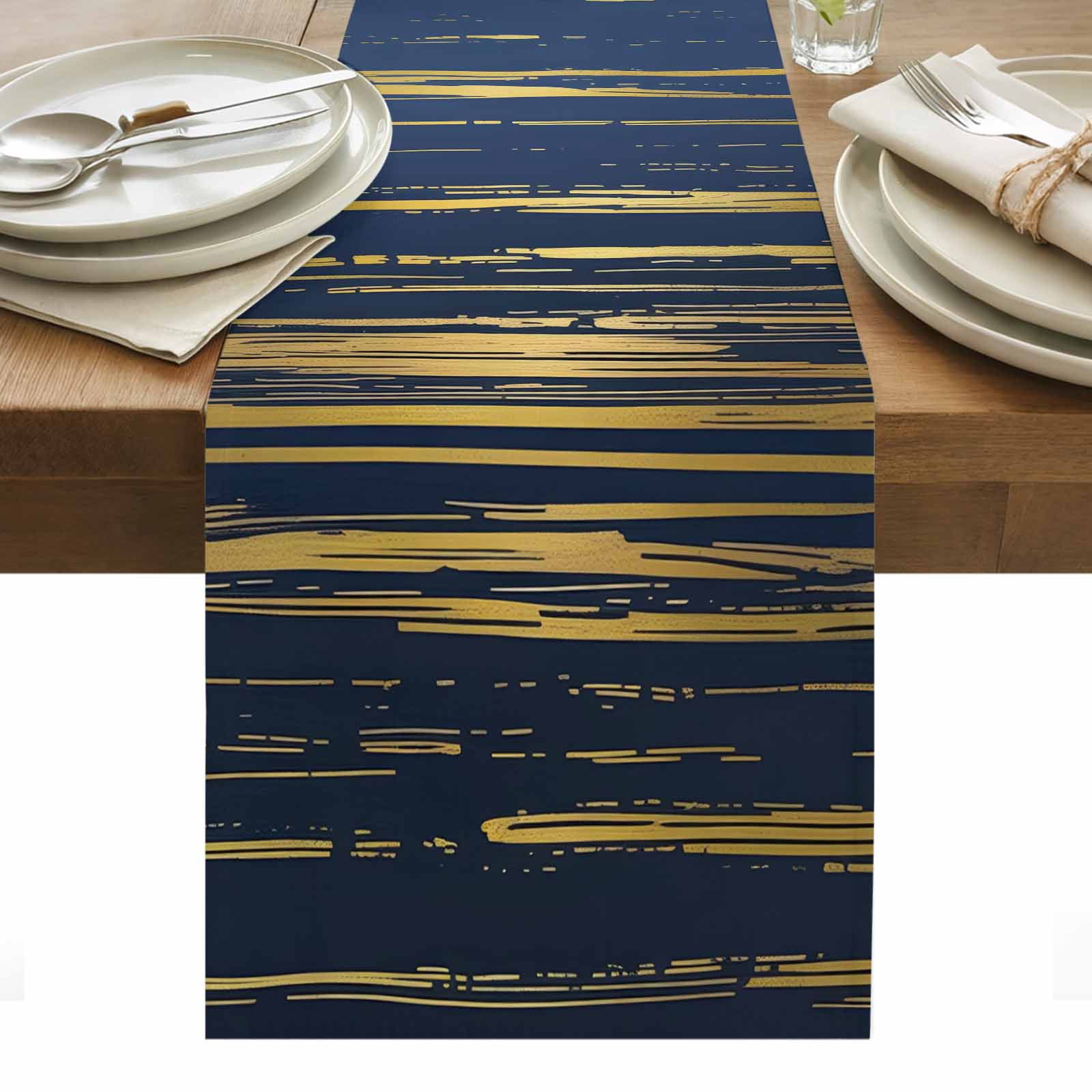 Blue Yellow Striped Table Runner - 120 Inch Long, Kitchen Dining Table ...