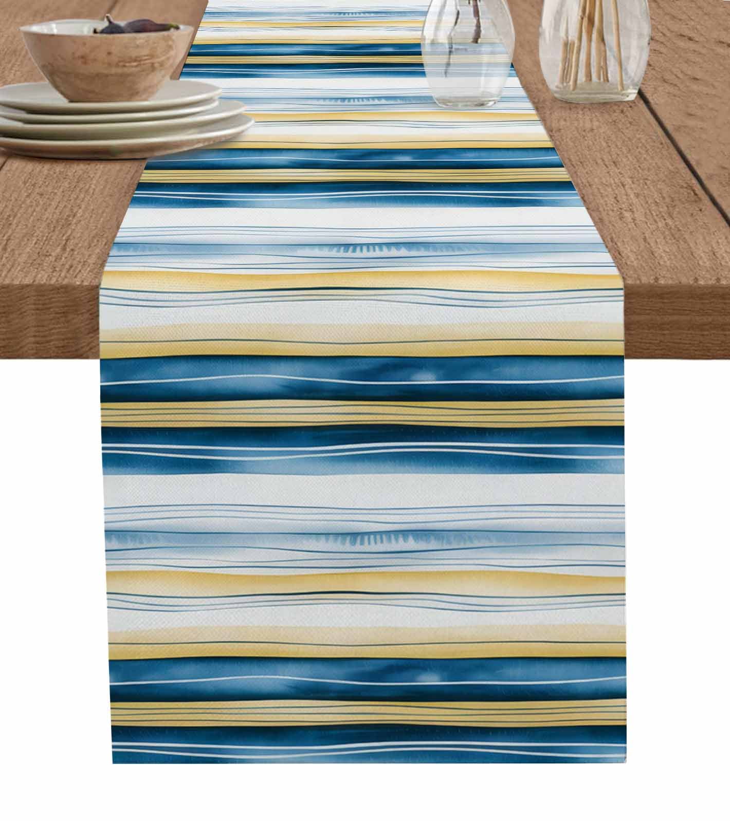 Blue Yellow Striped Table Runner 120 Inches, Modern Stripes Art ...