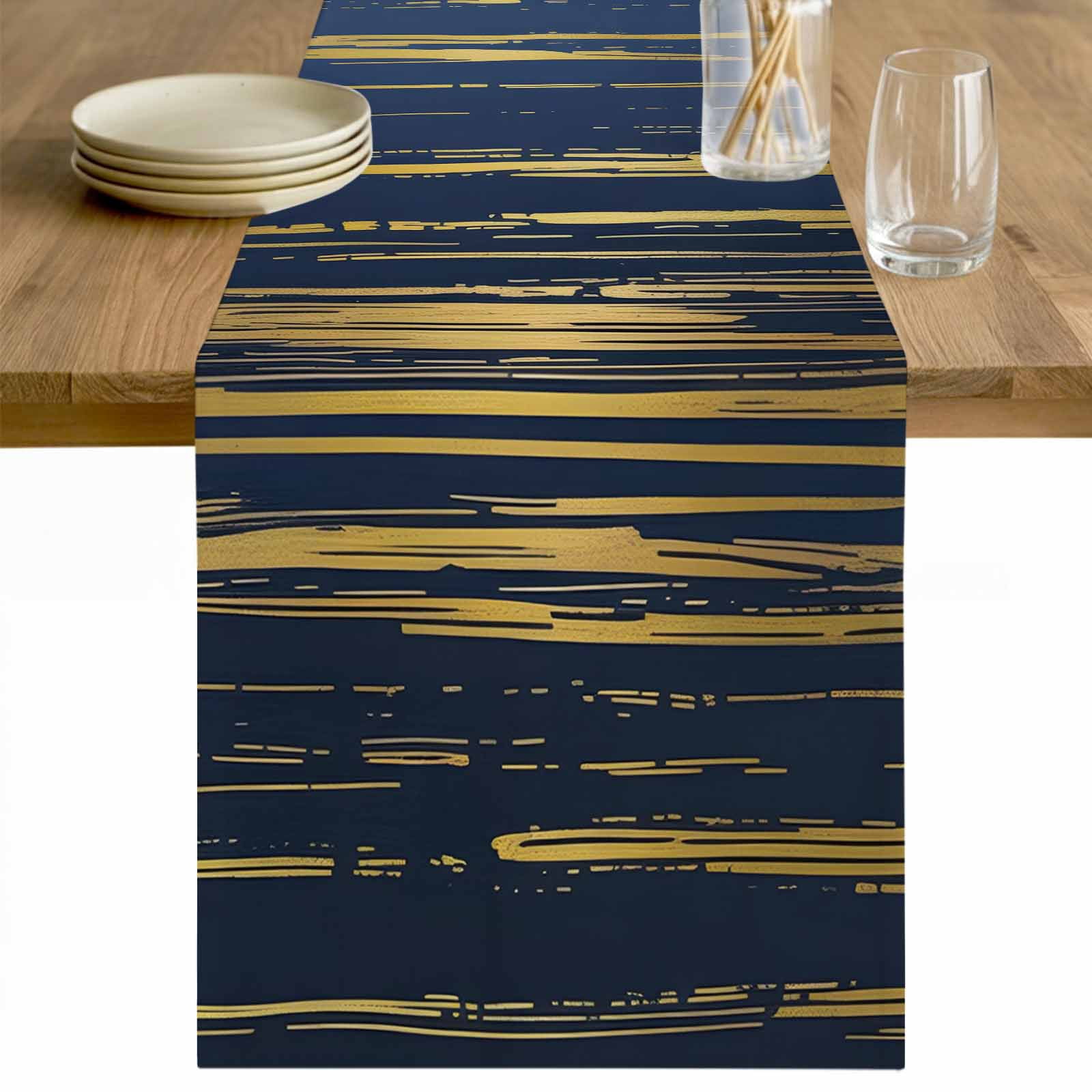 Blue Yellow Striped Table Runner - 36 Inch Long Modern Abstract Art ...