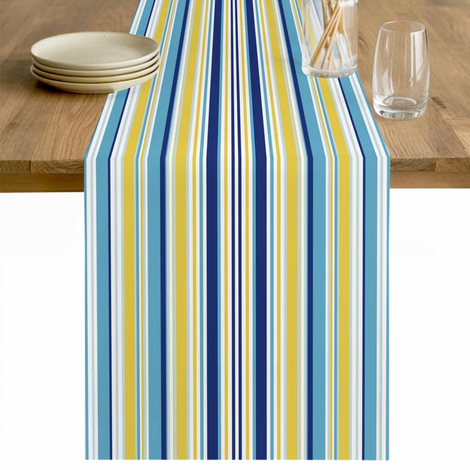 Blue Yellow Striped Table Runner 60 Inches Long Farmhouse Dress Scarves ...