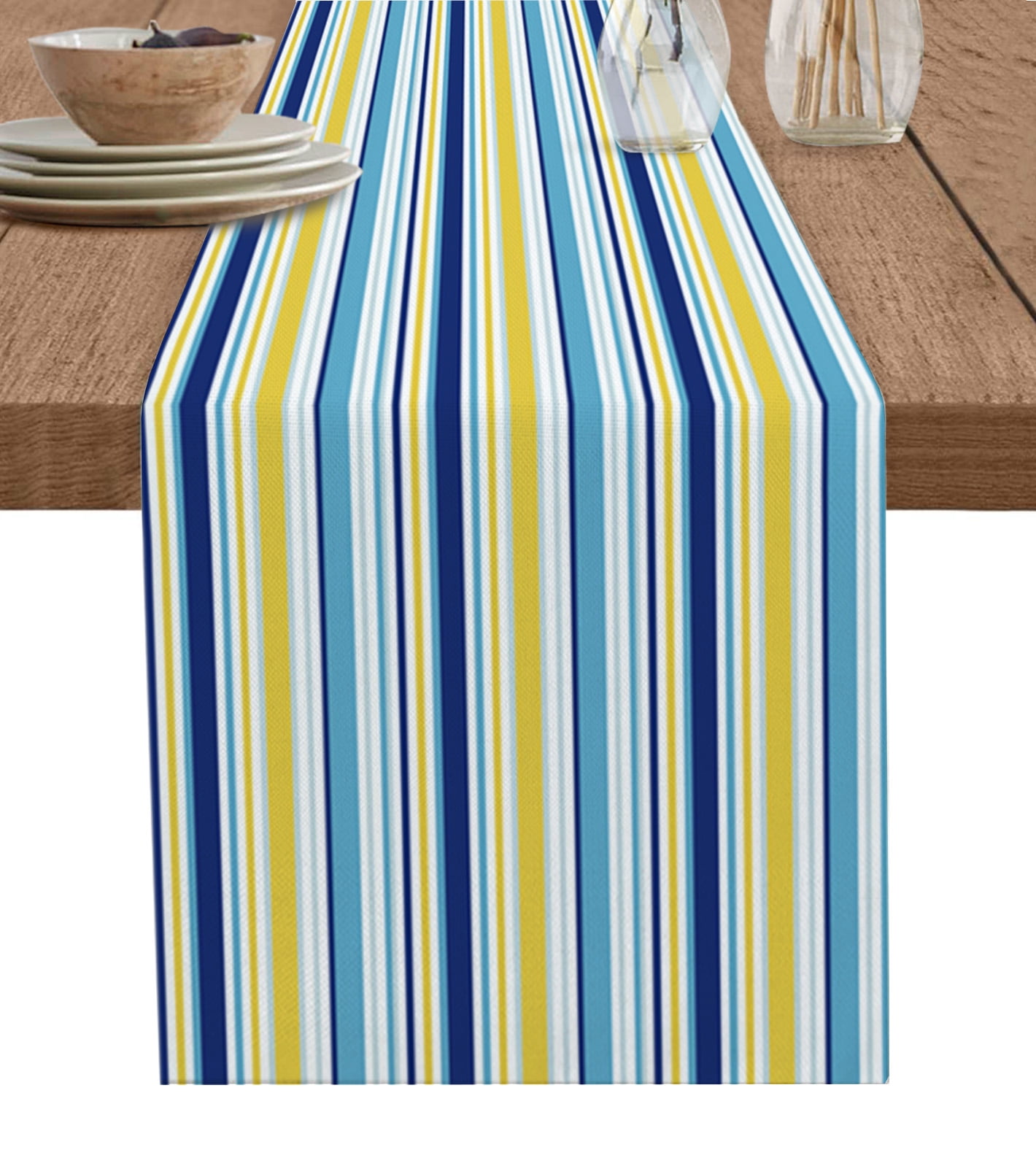 Blue Yellow Striped Table Runner Farmhouse Navy Blue Ombre Stripes ...