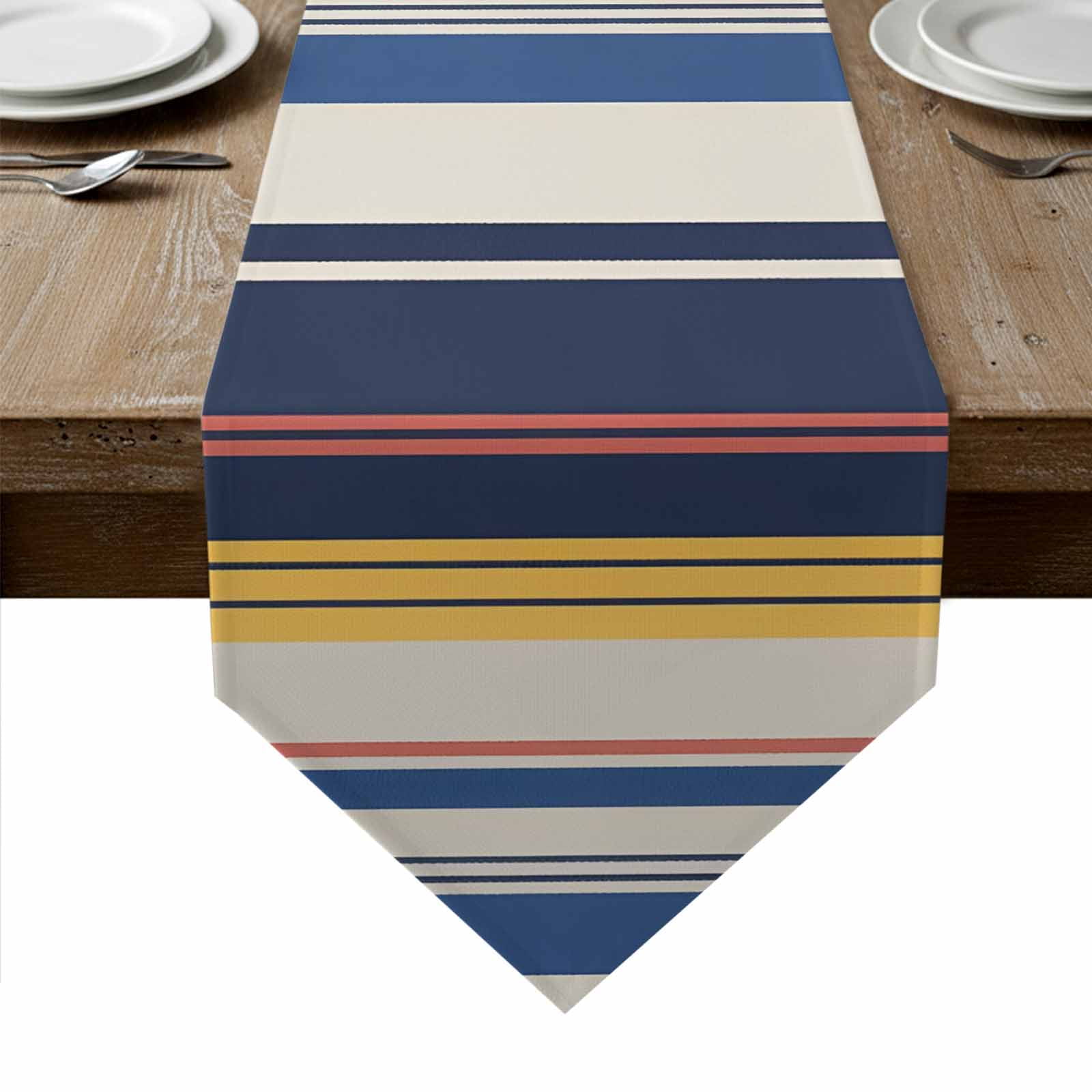 Blue Yellow Striped Table Runner Linen Burlap Table Runner 120 Inches ...