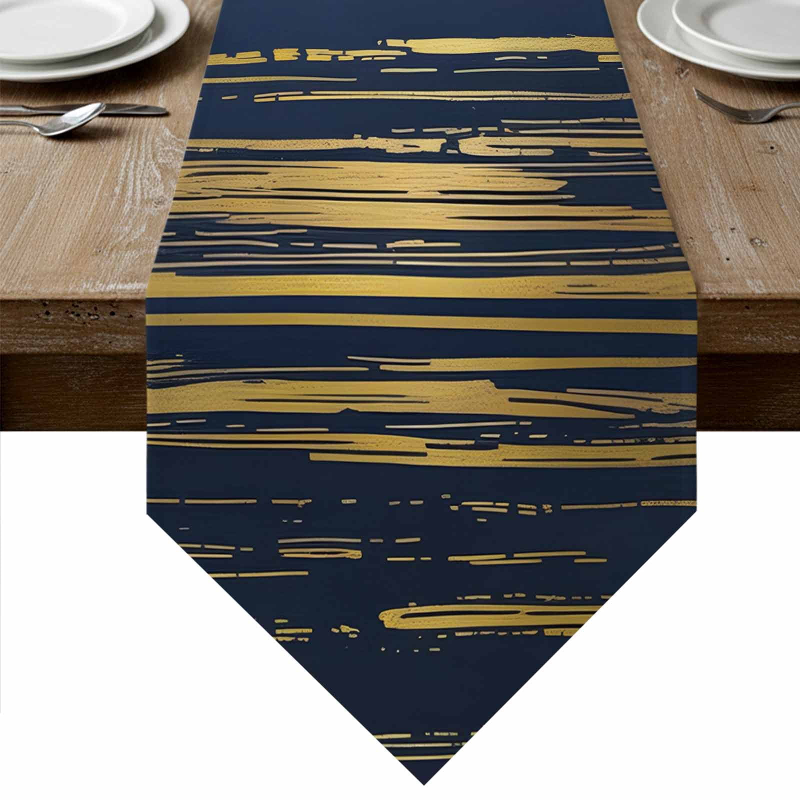 Blue Yellow Striped Table Runner Linen Burlap Table Runner 36 Inches ...