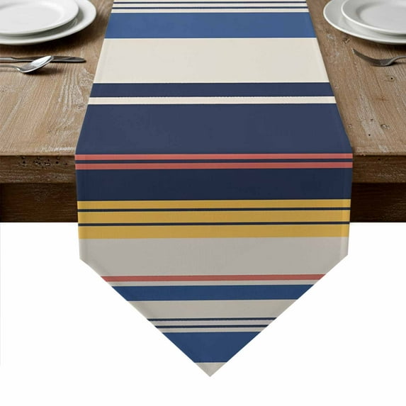 Blue Yellow Striped Table Runner Linen Burlap Table Runner 70 Inches ...