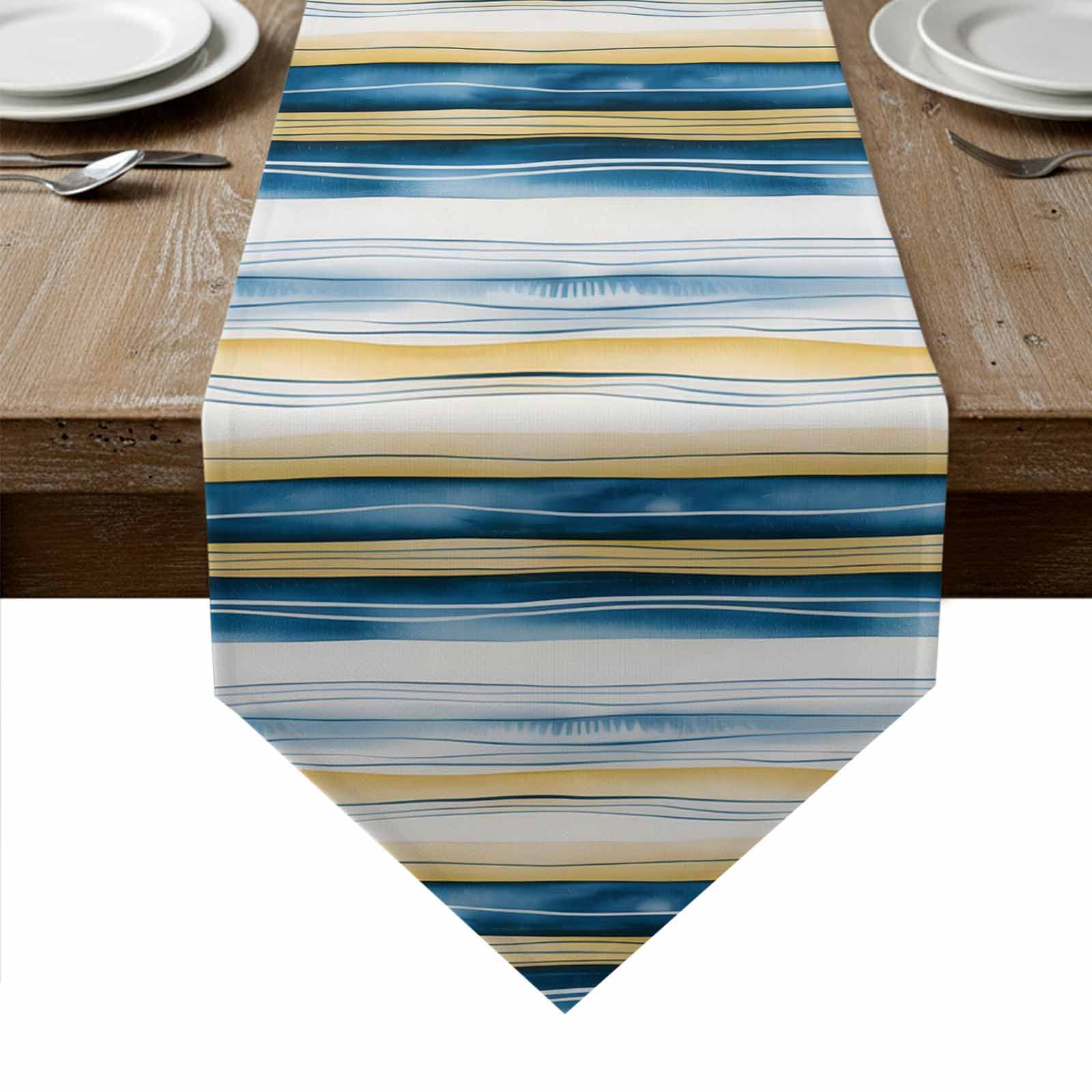Blue Yellow Striped Table Runner Linen Burlap Table Runner 72 Inches ...
