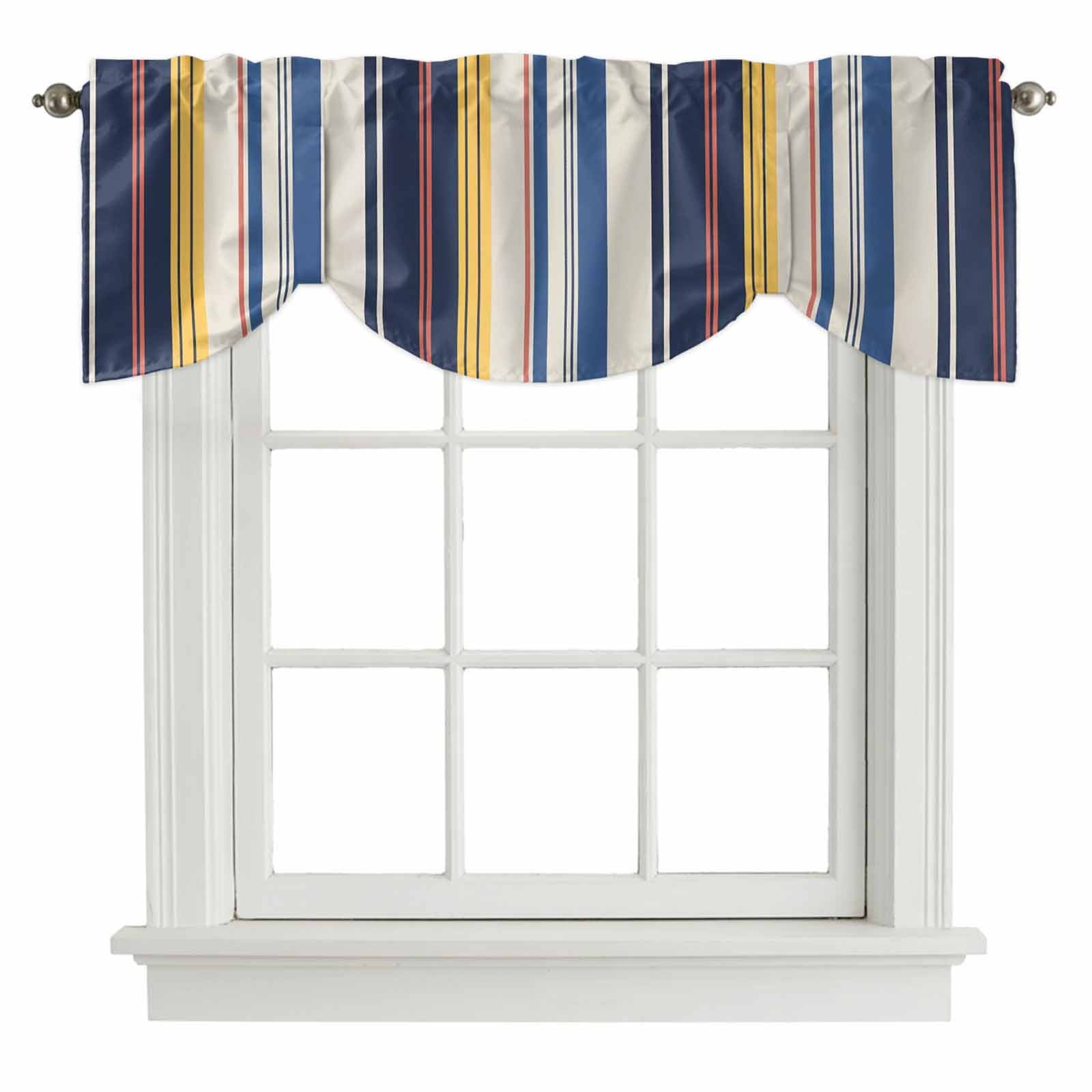 Blue Yellow Striped Tie Up Valance Curtains for Windows, Kitchen ...