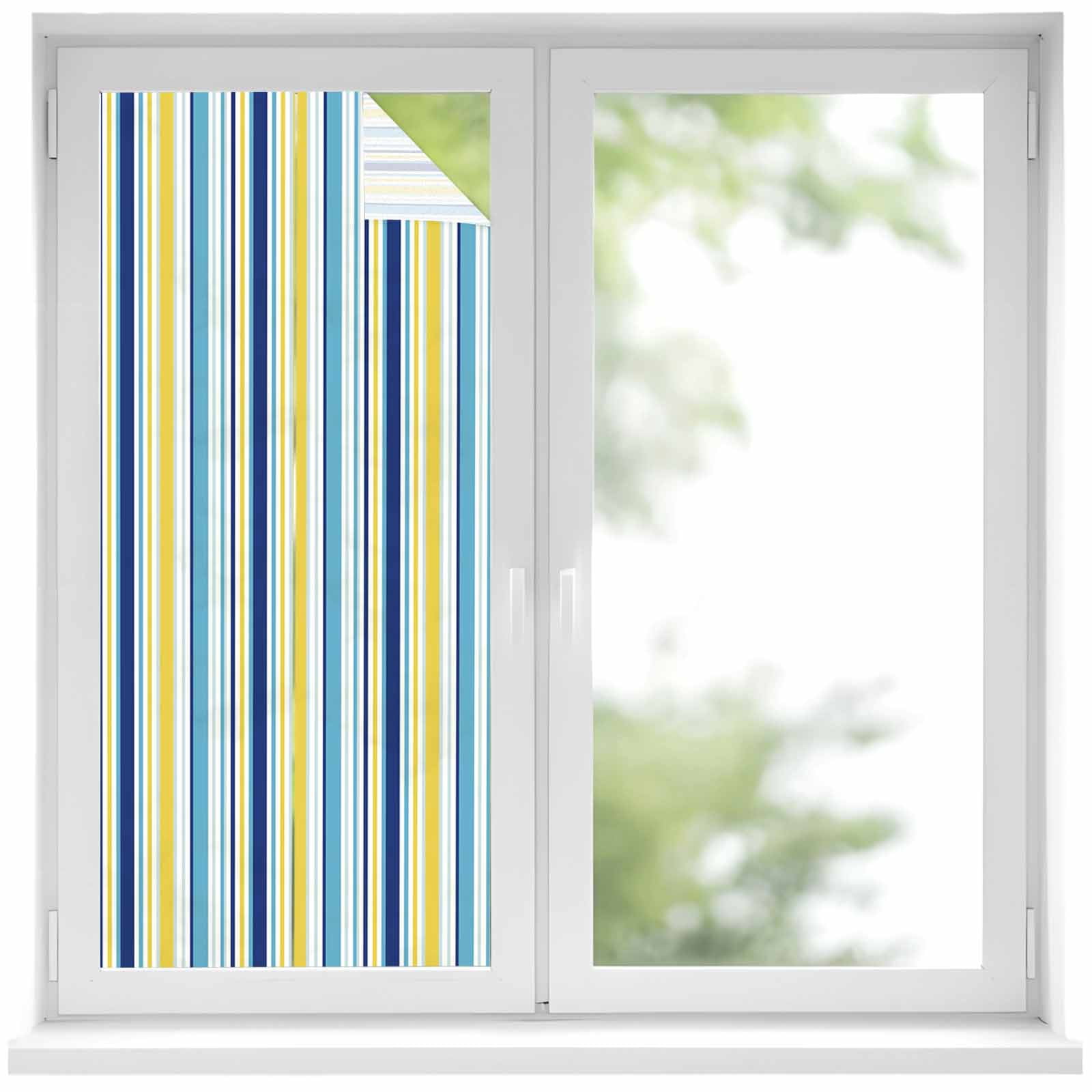 Blue Yellow Striped Window Privacy Film, Farmhouse Navy Blue Ombre ...