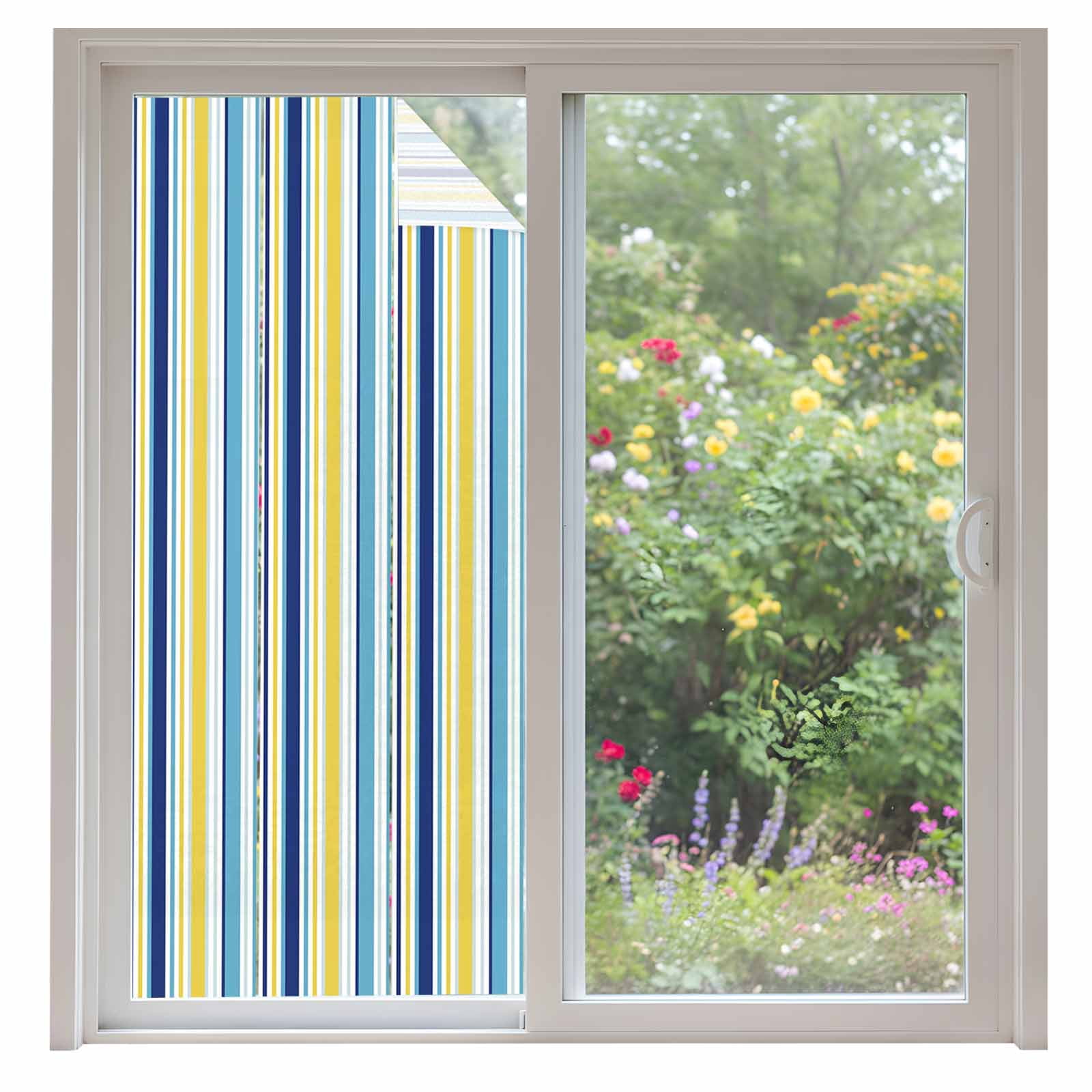 Blue Yellow Striped Window Privacy Film, Farmhouse Navy Blue Ombre ...