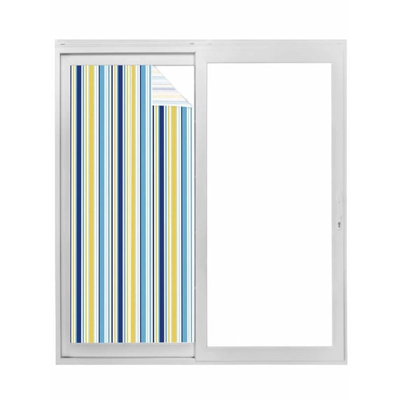 Blue Yellow Striped Window Privacy Film, Farmhouse Navy Blue Ombre ...