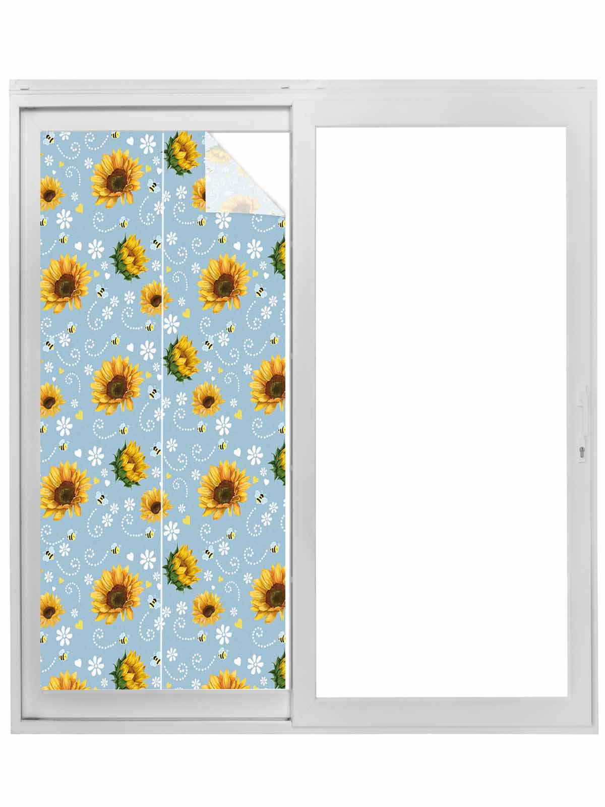 Blue Yellow Sunflower Window Privacy Film, Summer Botanical Farmhouse ...