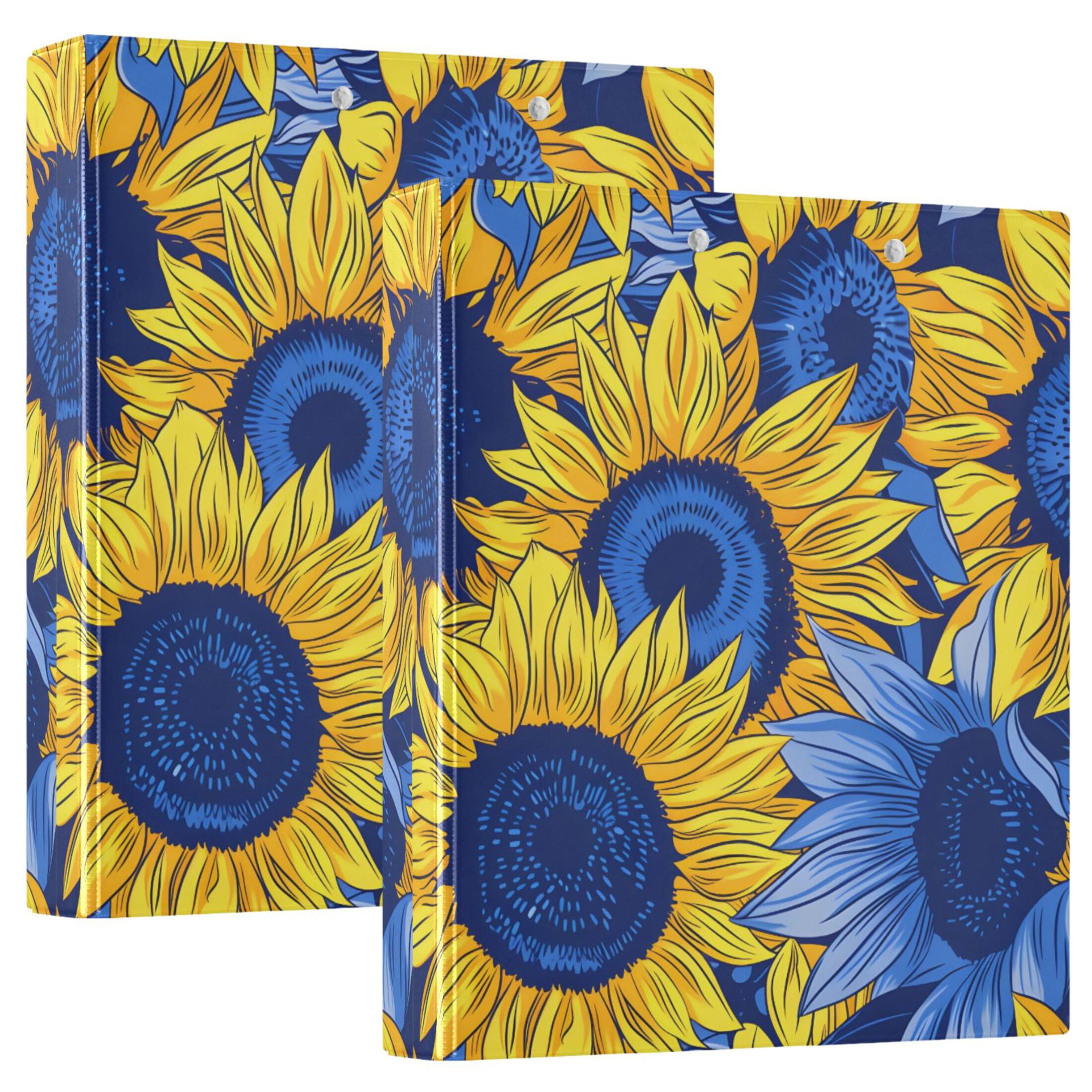 Blue Yellow Sunflowers Hardcover 3 Ring Binder 1.5” Round Rings Binder ...