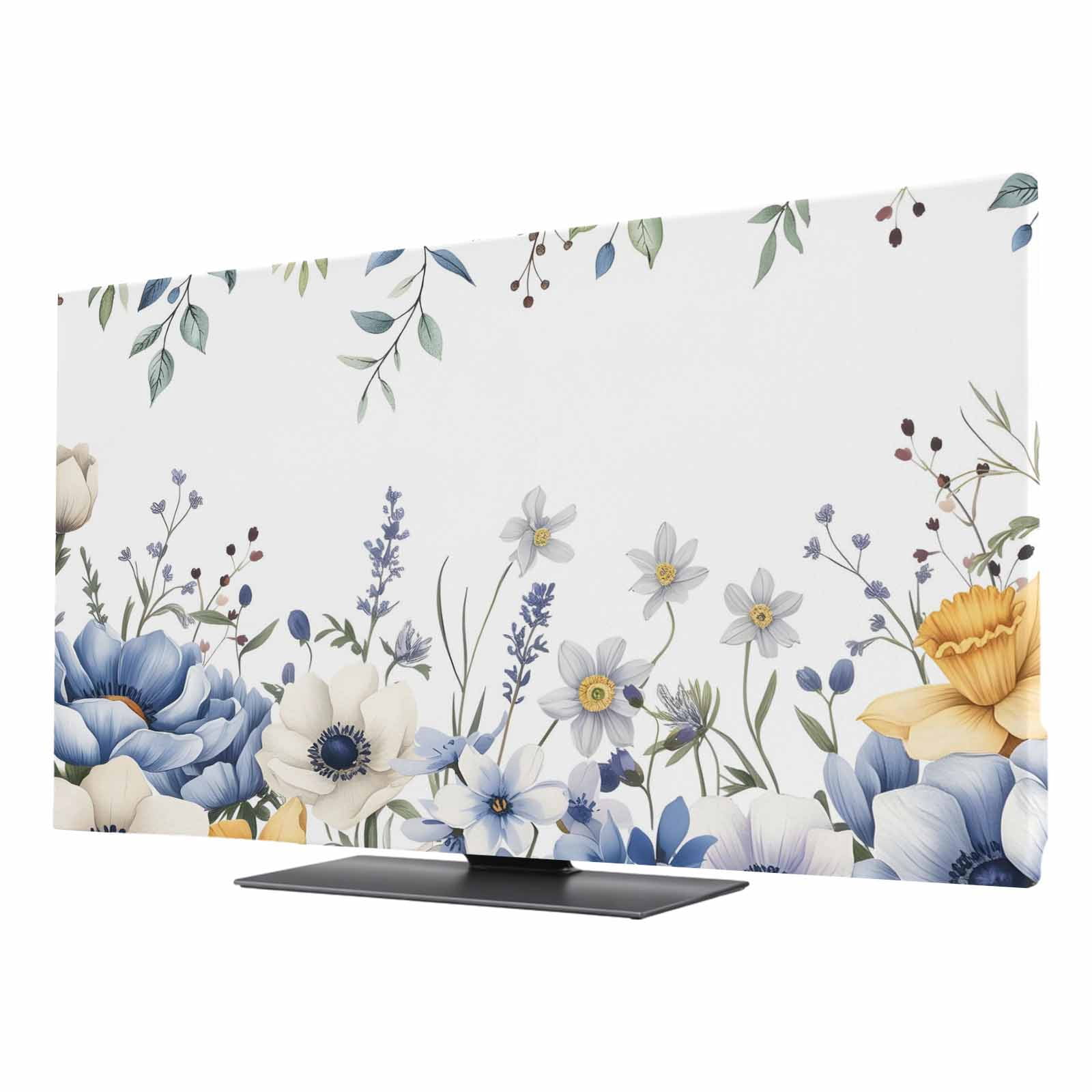 Blue Yellow TV Dust Cover 55 Inch, Flowers Eucalyptus Leaves Farmhouse ...