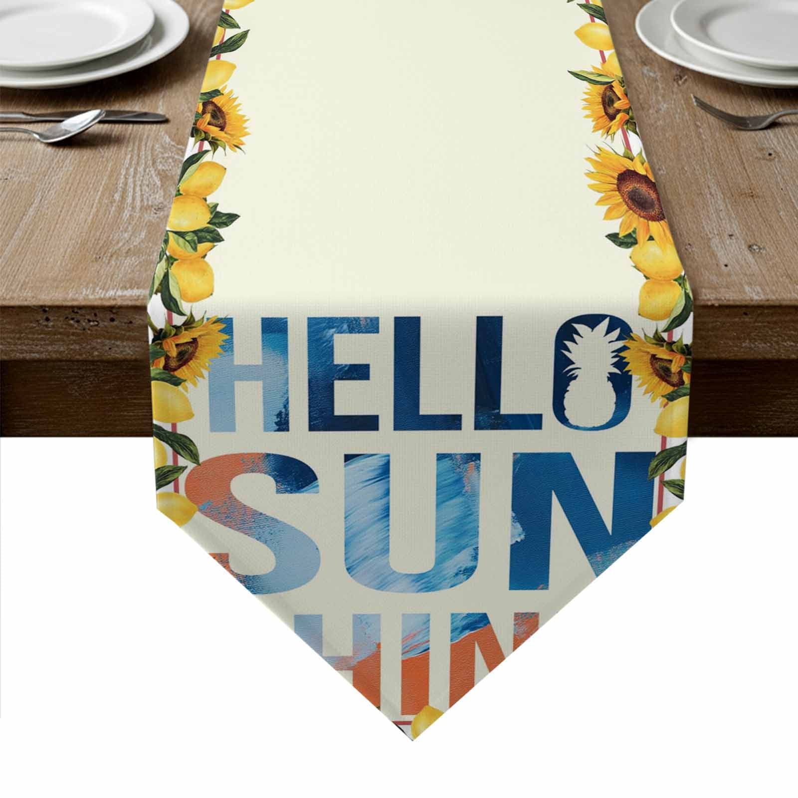 Blue Yellow Table Runner Linen Burlap Table Runner 72 Inches Long Funny ...