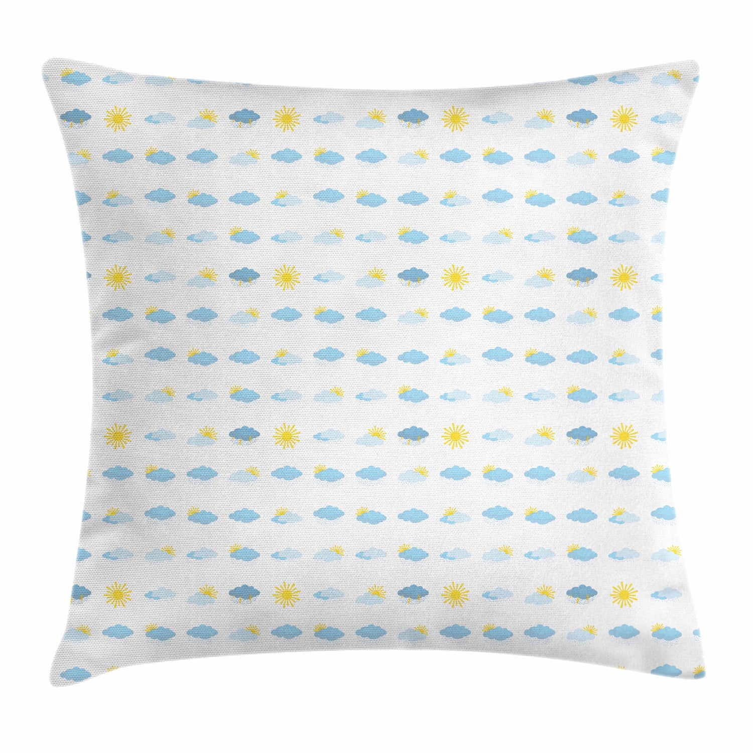Blue and Yellow Throw Pillow Cushion Cover, Meteorology Icons Clouds ...