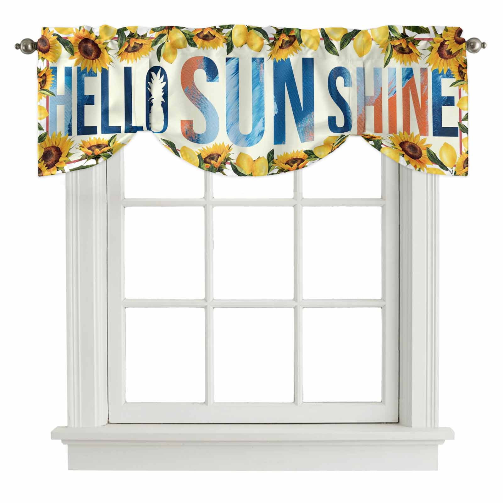 Blue Yellow Tie Up Valance Curtains for Windows, Kitchen Curtains ...