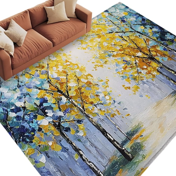 Blue Yellow Tree Area Rug 8x10 Washable Rug Non Slip Forest Foliage ...