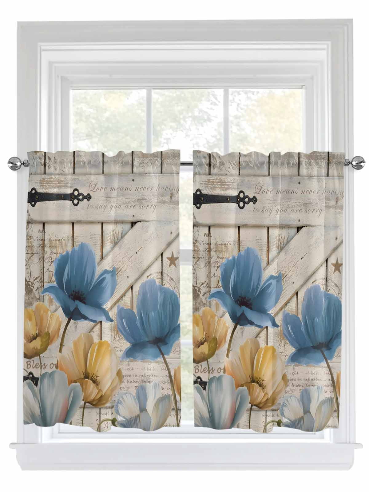 Blue Yellow Tulips Living Room Curtains 2 Panel, Retro Farmhouse Flower ...