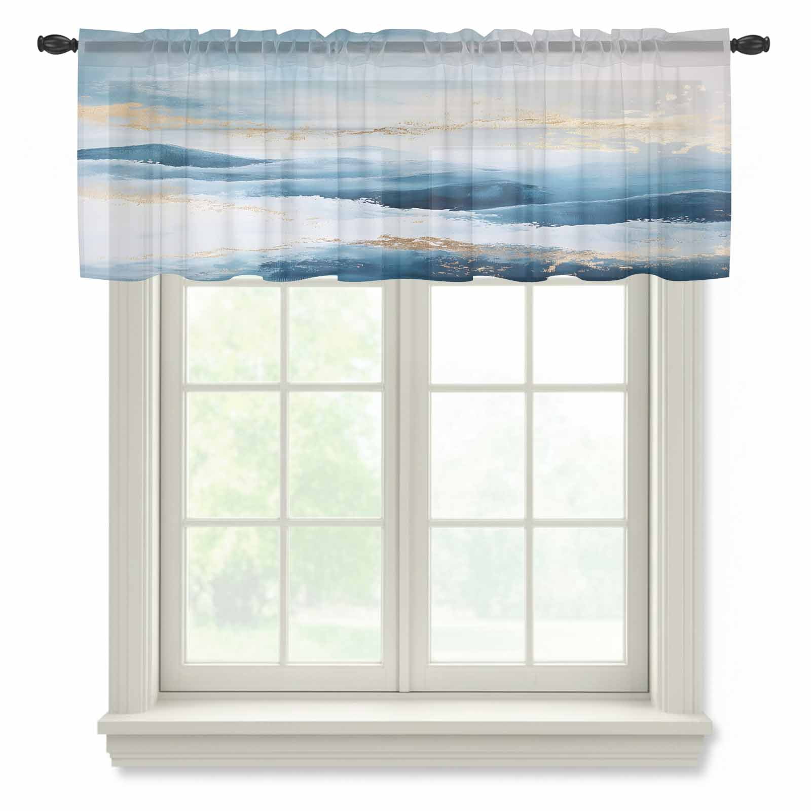 Blue Yellow Valance Curtains for Kitchen/Living Room/Bathroom/Bedroom ...