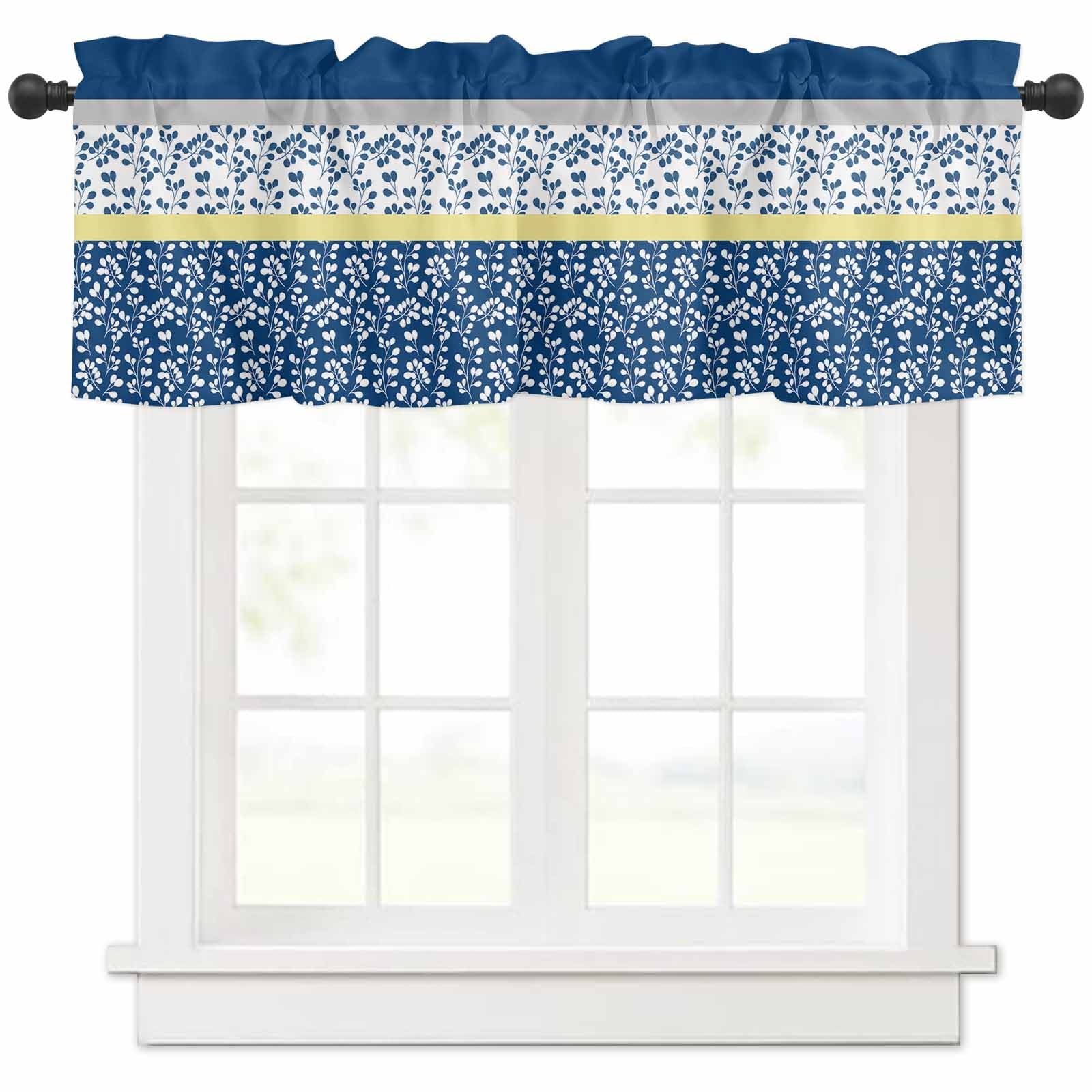 Blue Yellow Valances for Windows Farmhouse Kitchen Curtains Valances ...