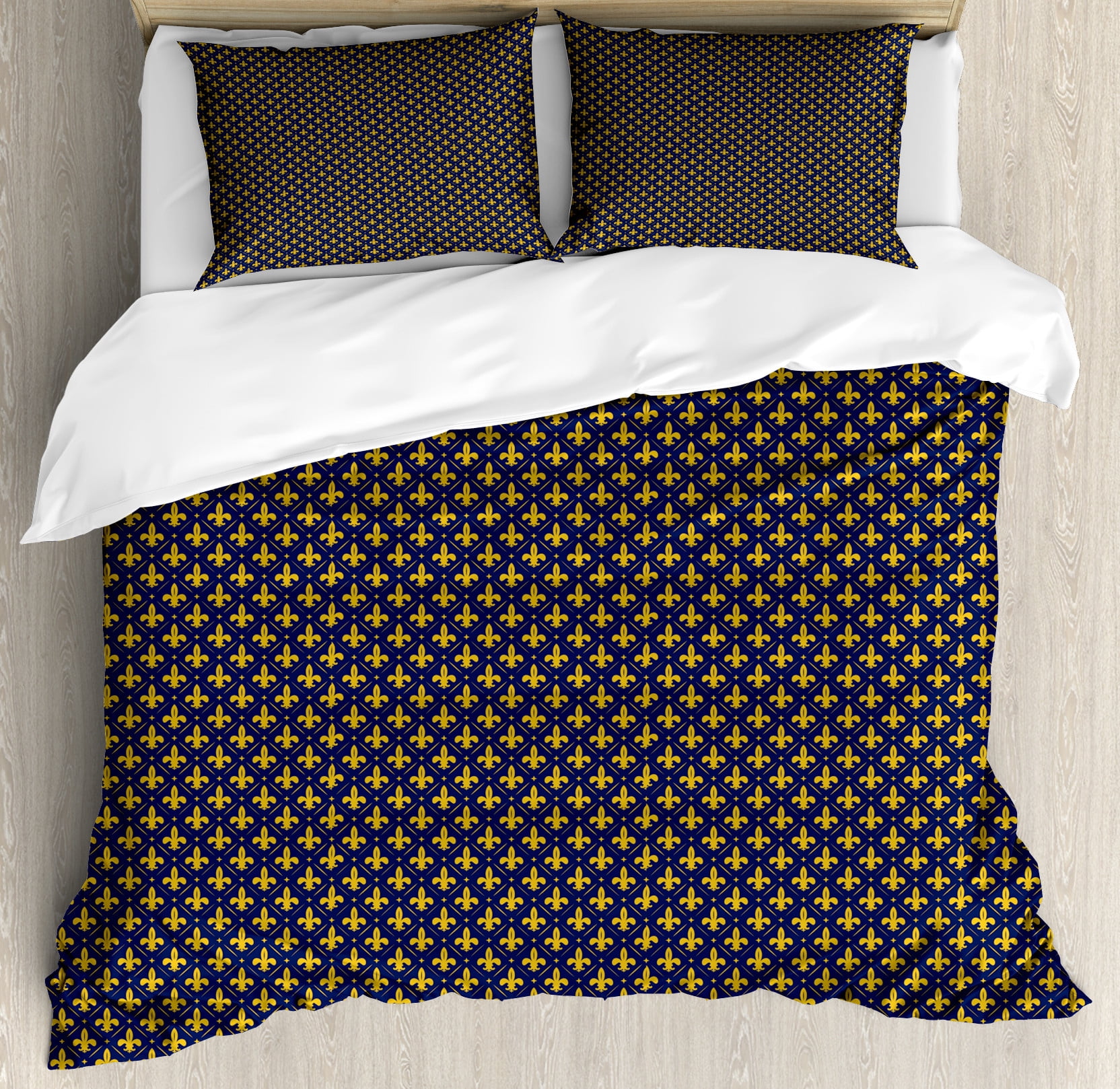 Blue Yellow Vintage Duvet Cover Set, Monochromatic Pattern with ...