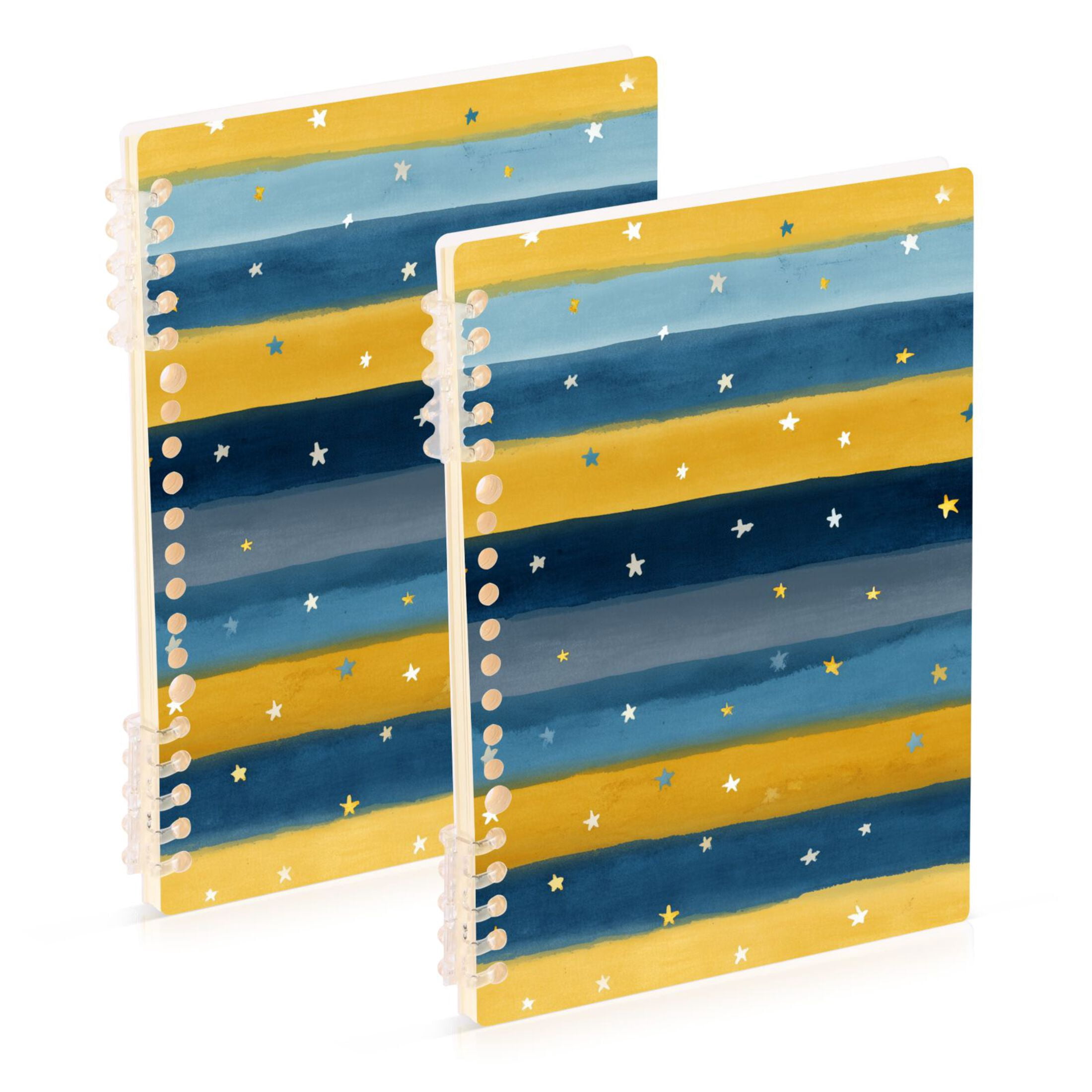 Blue Yellow Watercolor Stripes with Stars Notebook Detachable Coil ...