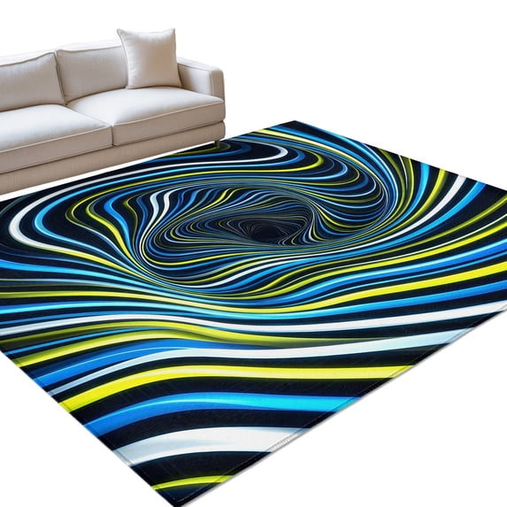 Blue Yellow White Spiral Washable Rug 2.7x5 Area Rug for Living Room ...