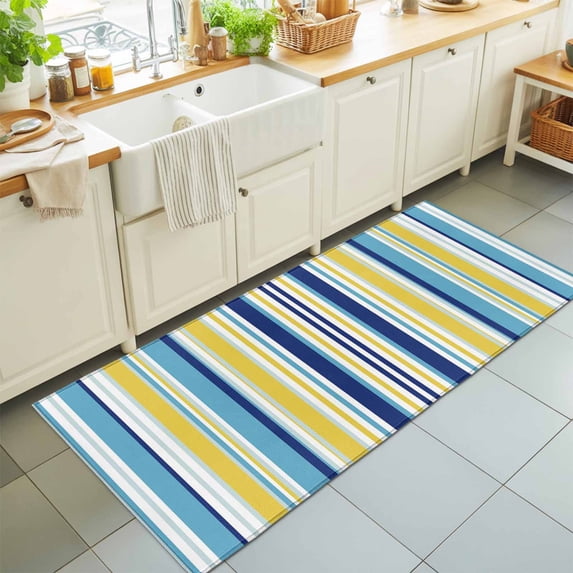 Blue Yellow White Stripe Texture Rectangle Area Rug 2x6ft,Living Room ...