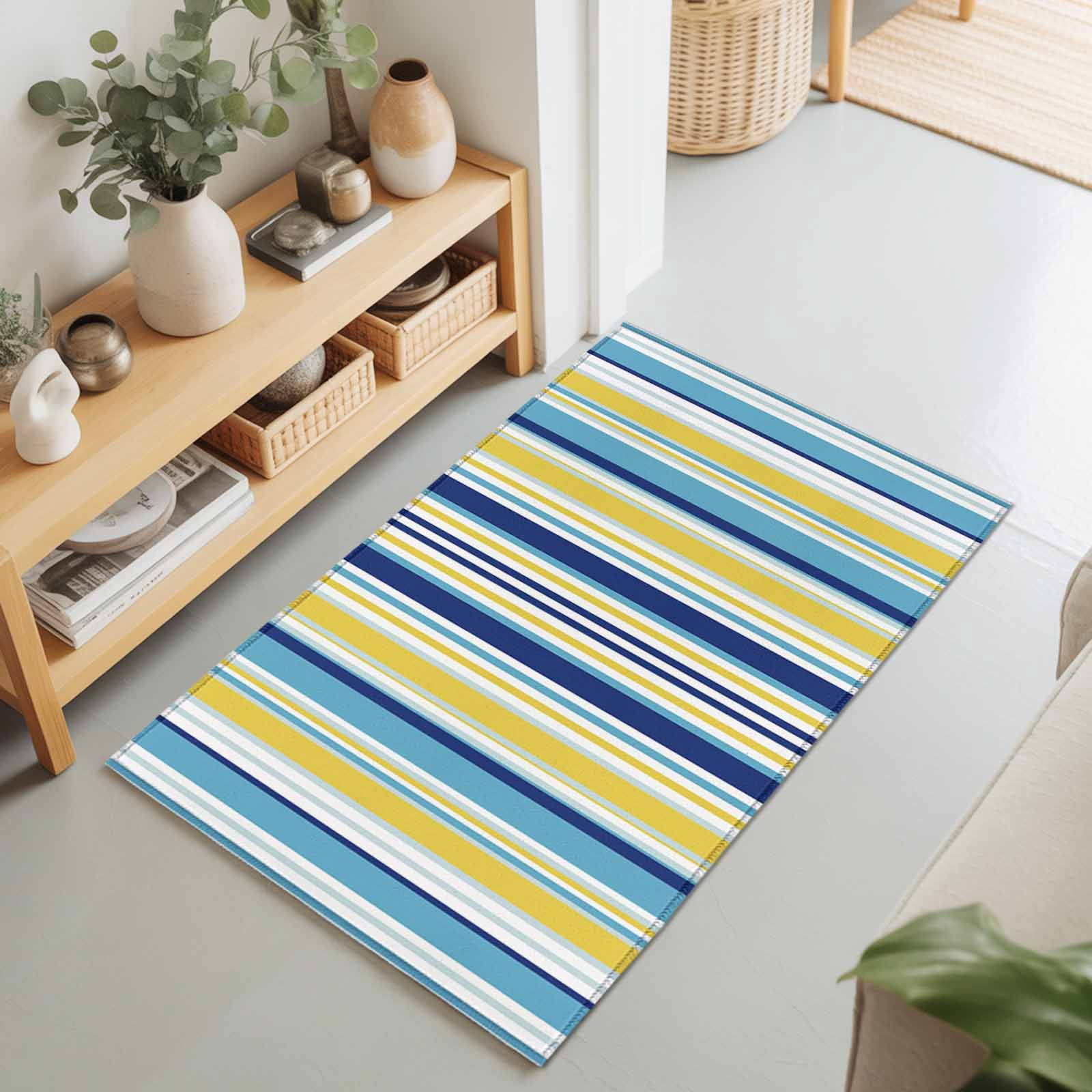 Blue Yellow White Stripe Texture Rectangle Rug 2'x3' Abstract Art ...