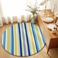 Blue Yellow White Stripe Texture Round Rug 3ft Abstract Art Geometric ...