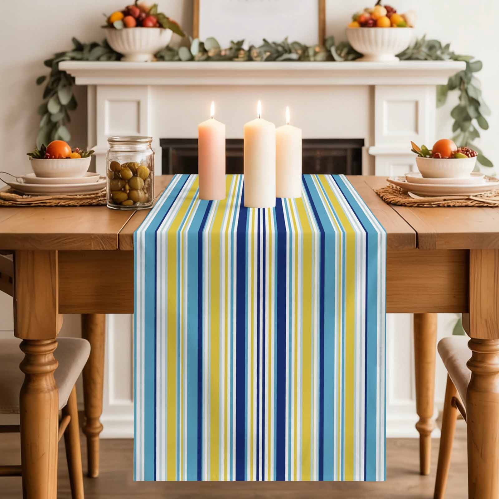 Blue Yellow White Stripe Texture Table Runner 70 Inches Long,Kitchen ...