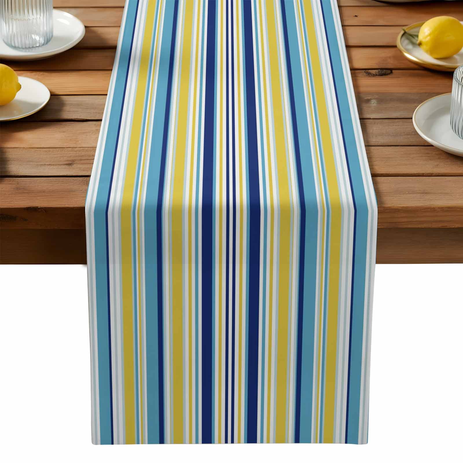 Blue Yellow White Stripe Texture Table Runners 13x70 Inches Long Linen ...