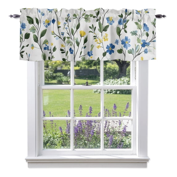 Blue Yellow Wildflower Valances for Windows, Spring Florals Leaf Rod ...