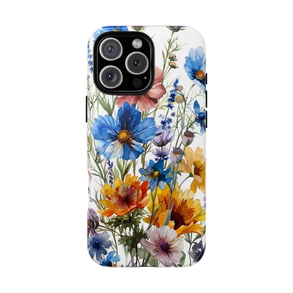 Blue Yellow Wildflowers Nature Art Phone Case with iPhone 11-17 Pro Max ...