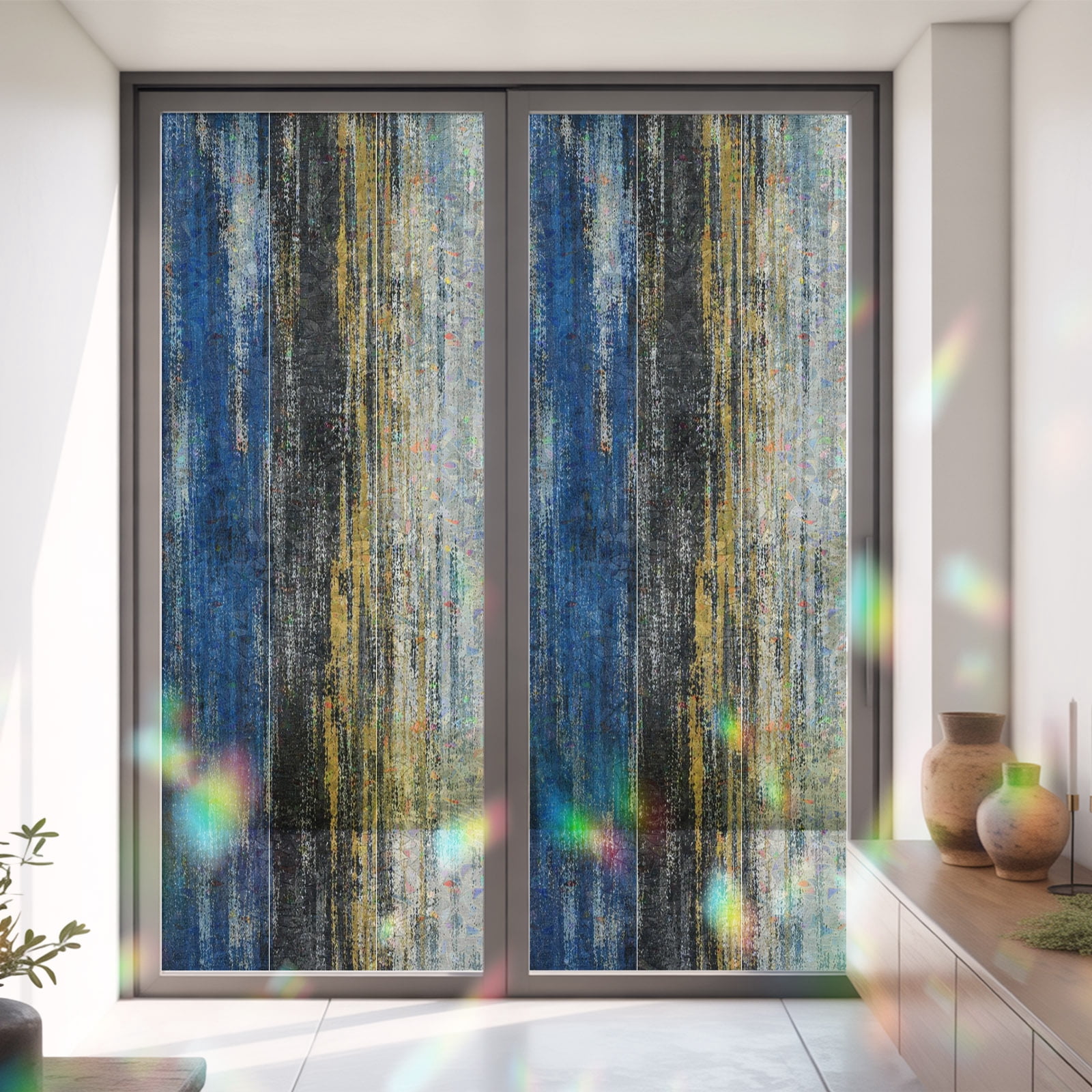 Blue Yellow Window Privacy Film Abstract Indigo Blue Yellow Splatter ...