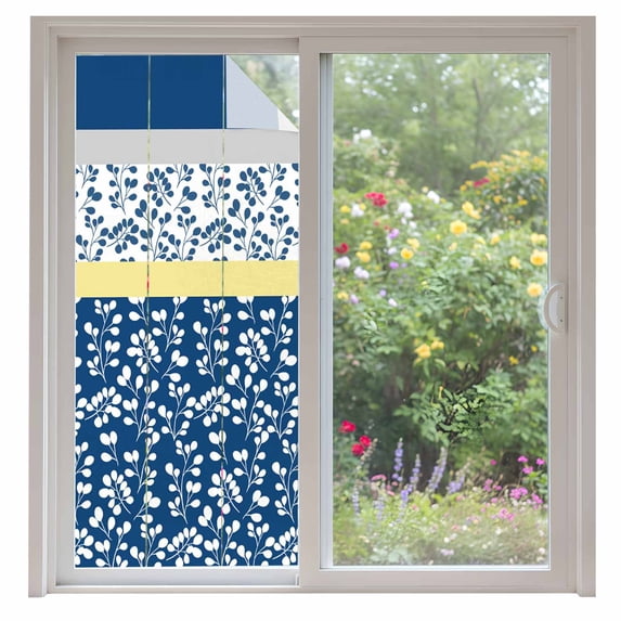 Blue Yellow Window Privacy Film, Botanical Floral Motifs Wildflower ...
