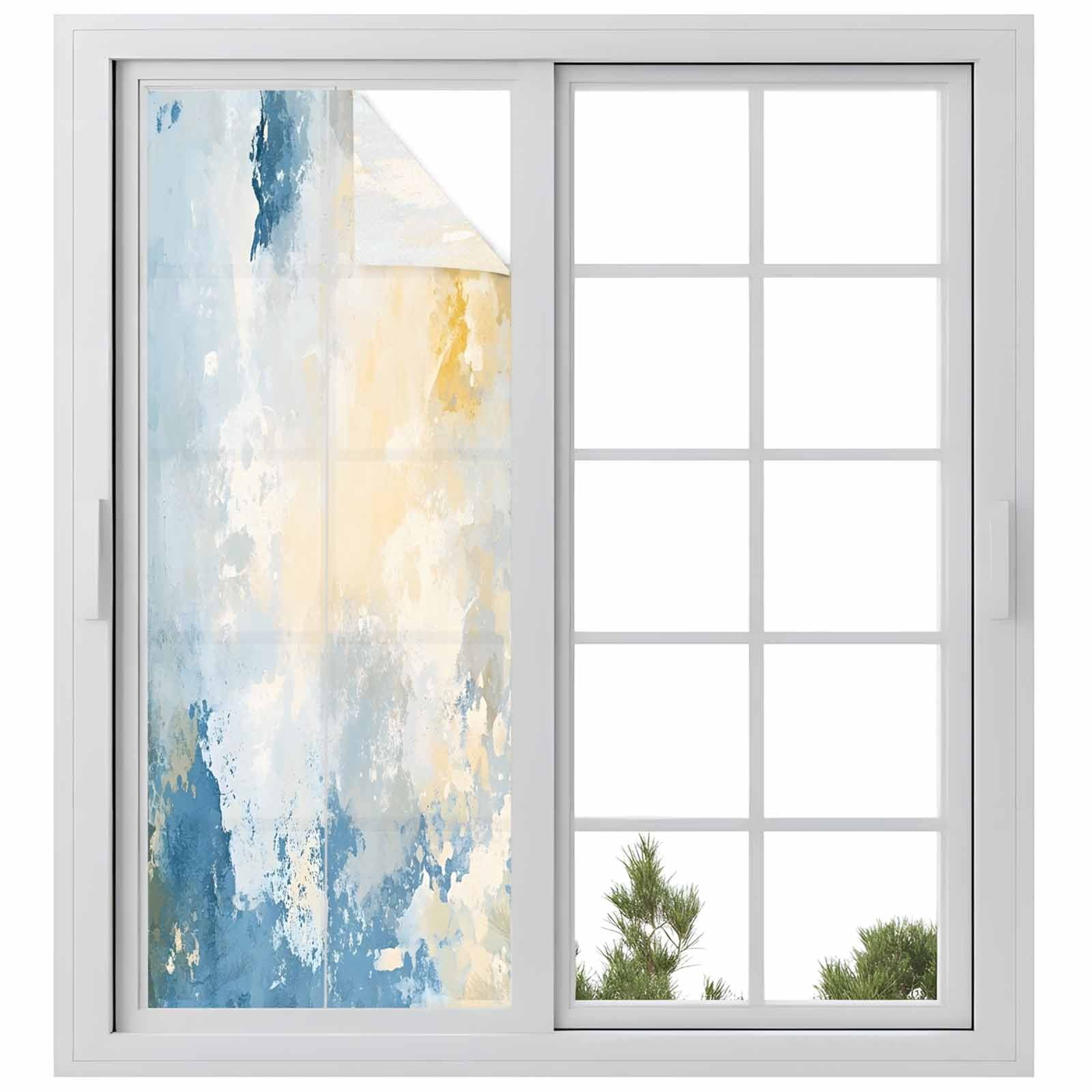 Blue Yellow Window Privacy Film, Modern Vintage Oil Painting Abstract ...