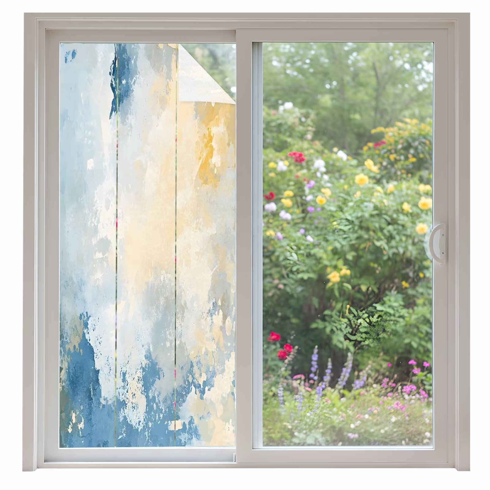 Blue Yellow Window Privacy Film, Modern Vintage Oil Painting Abstract ...