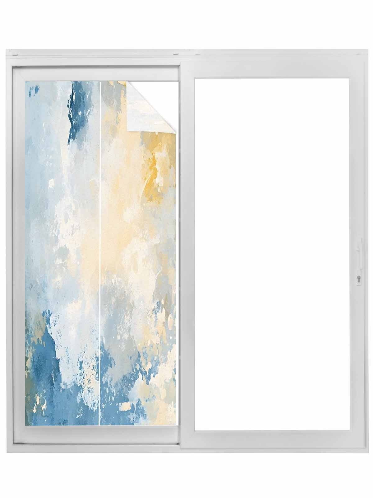 Blue Yellow Window Privacy Film, Modern Vintage Oil Painting Abstract ...