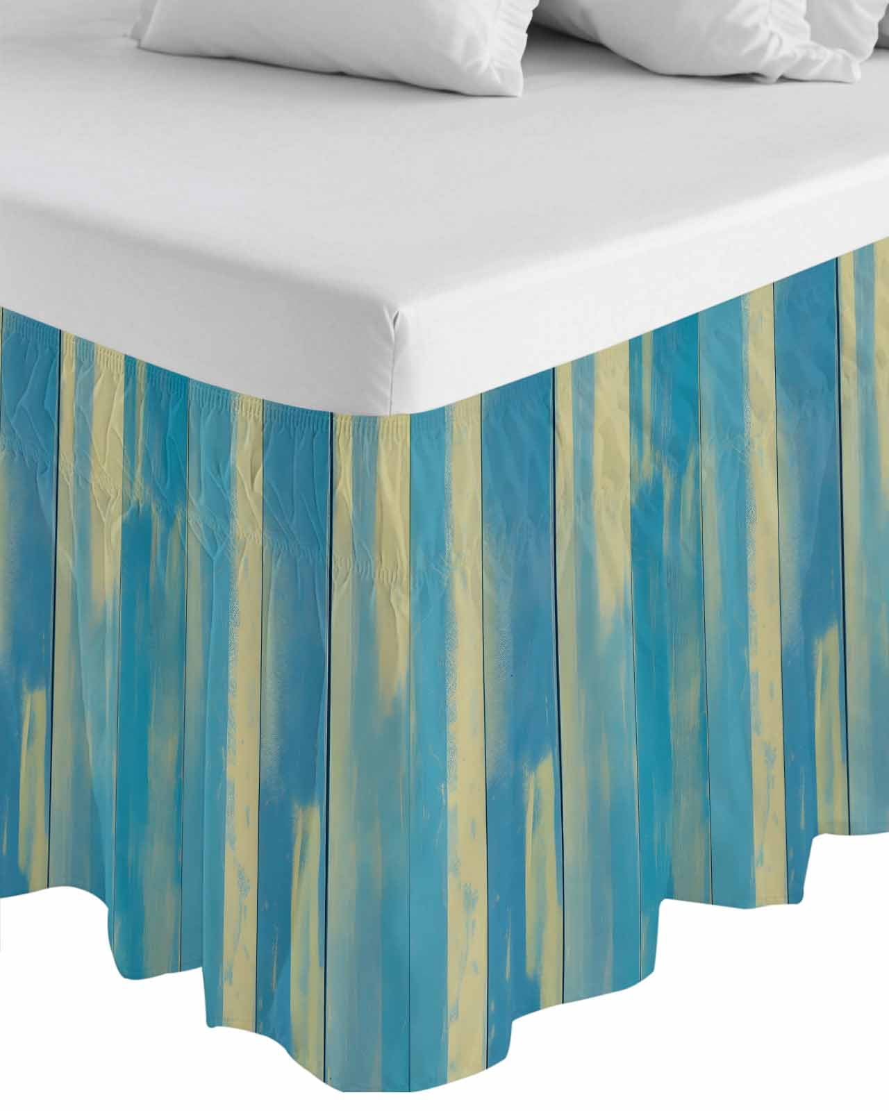 Blue Yellow Wrap Around Bed Skirts for Queen Bed 18" Drop,Bed Skirt ...
