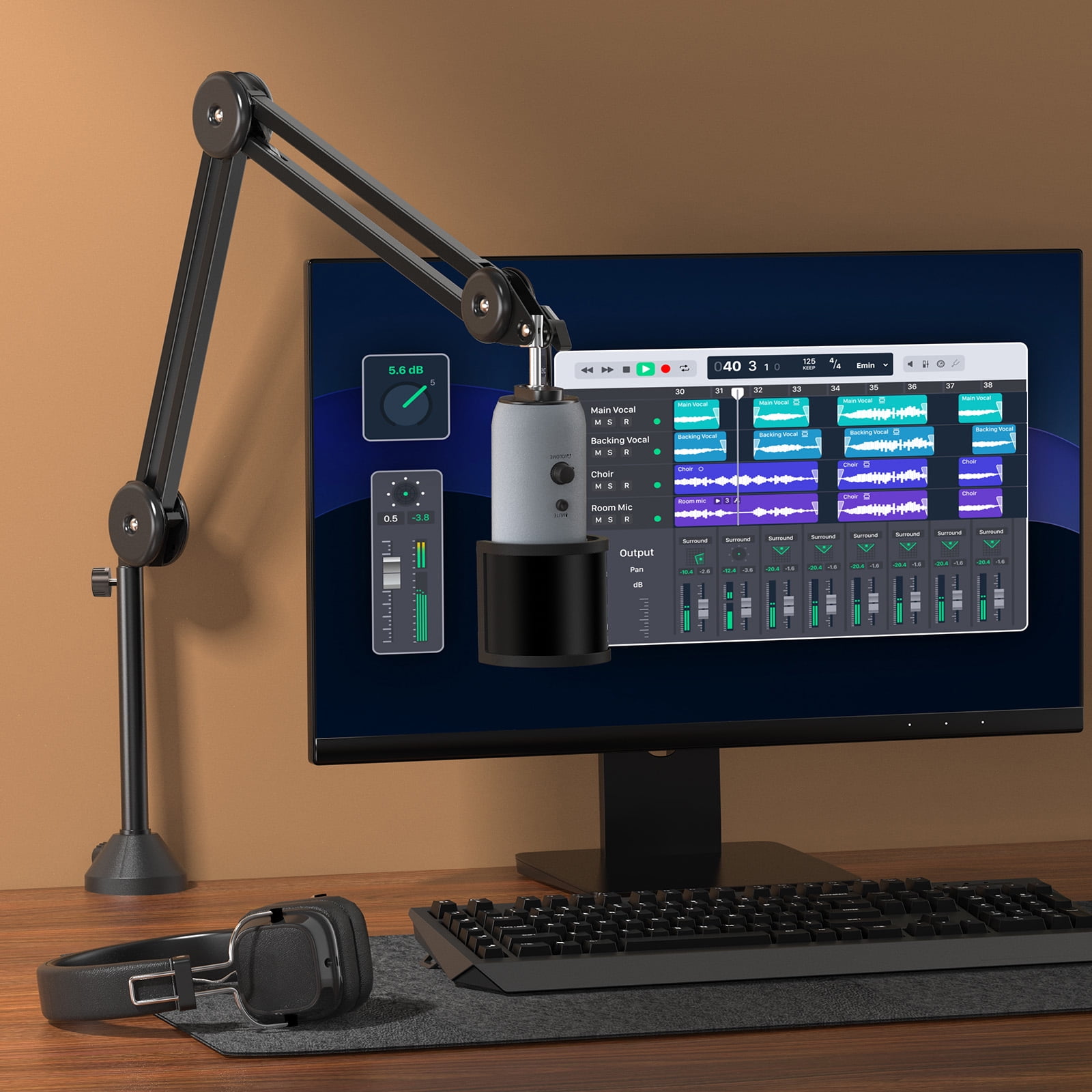 Microphone Boom Arm, TONOR Mic Microfono Stand Desk with High Riser ...