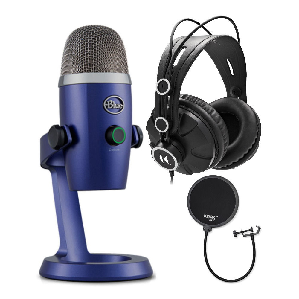 Blue Microphone Yeti USB Mic with Knox Headphones and Pop Filter Bundle ...