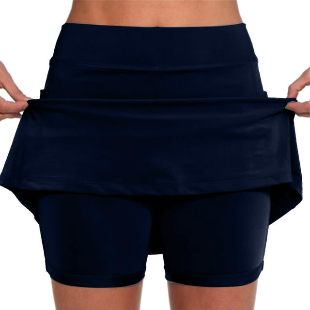 Blue Yoga Pants Women Womens Pocket Pants Solid Mid Waist Culottes Short Skirts Skinny Pants