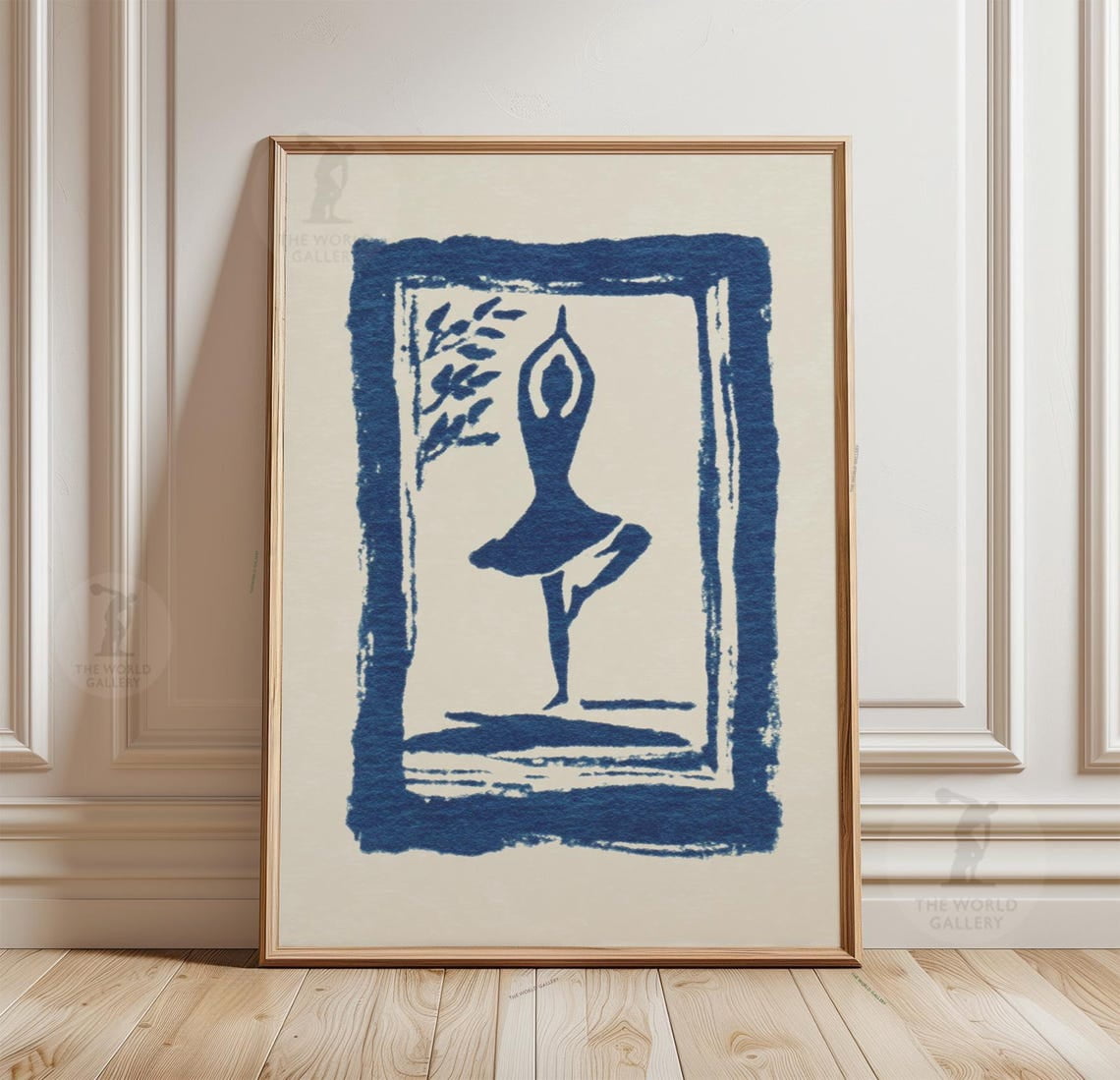 Blue Yoga Pose Poster Minimalist Linocut Wall Art Wellness Decor Art ...
