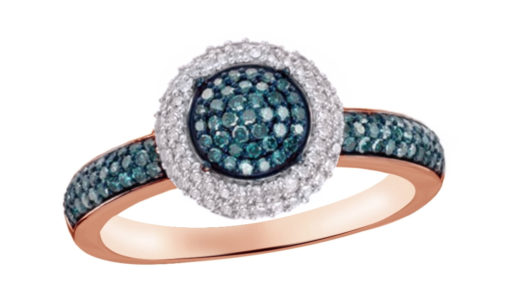 AFFY Blue & White Natural Diamond Cluster Ring In 10k Rose Gold (0.5 ...
