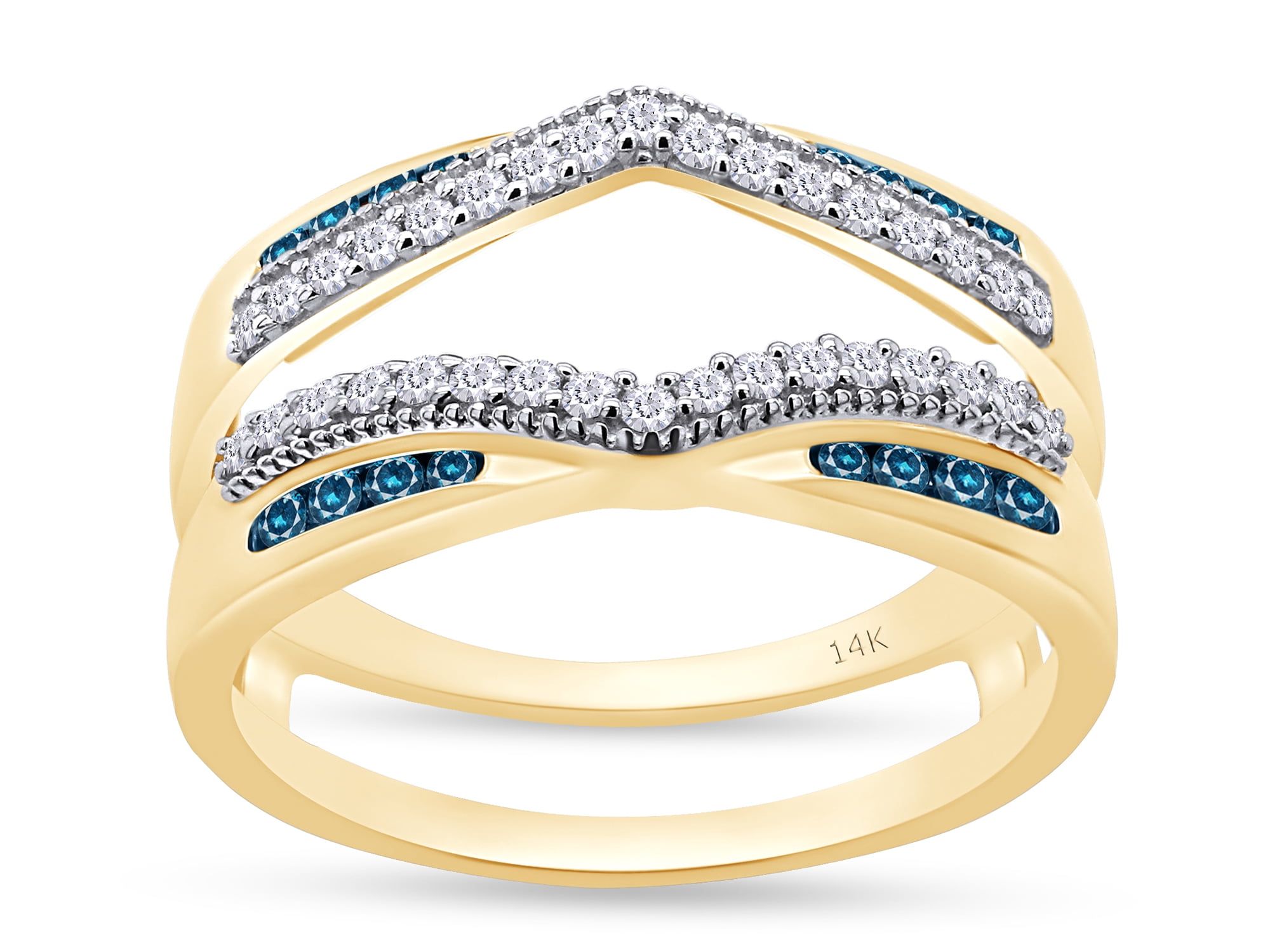 AFFY Blue & White Natural Diamond Wrap Guard Enhancer Engagement Ring ...
