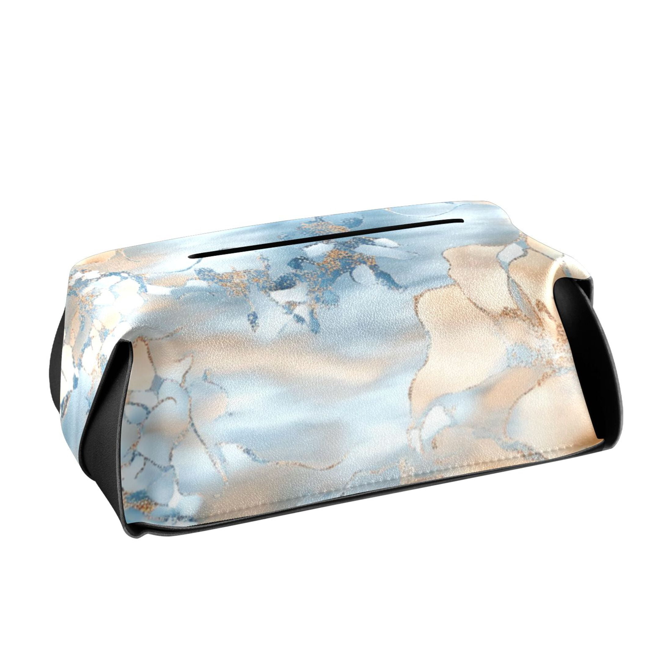 Blue and Beige Flower Tissue Box Cover Leather Square Rectangle Tissue ...