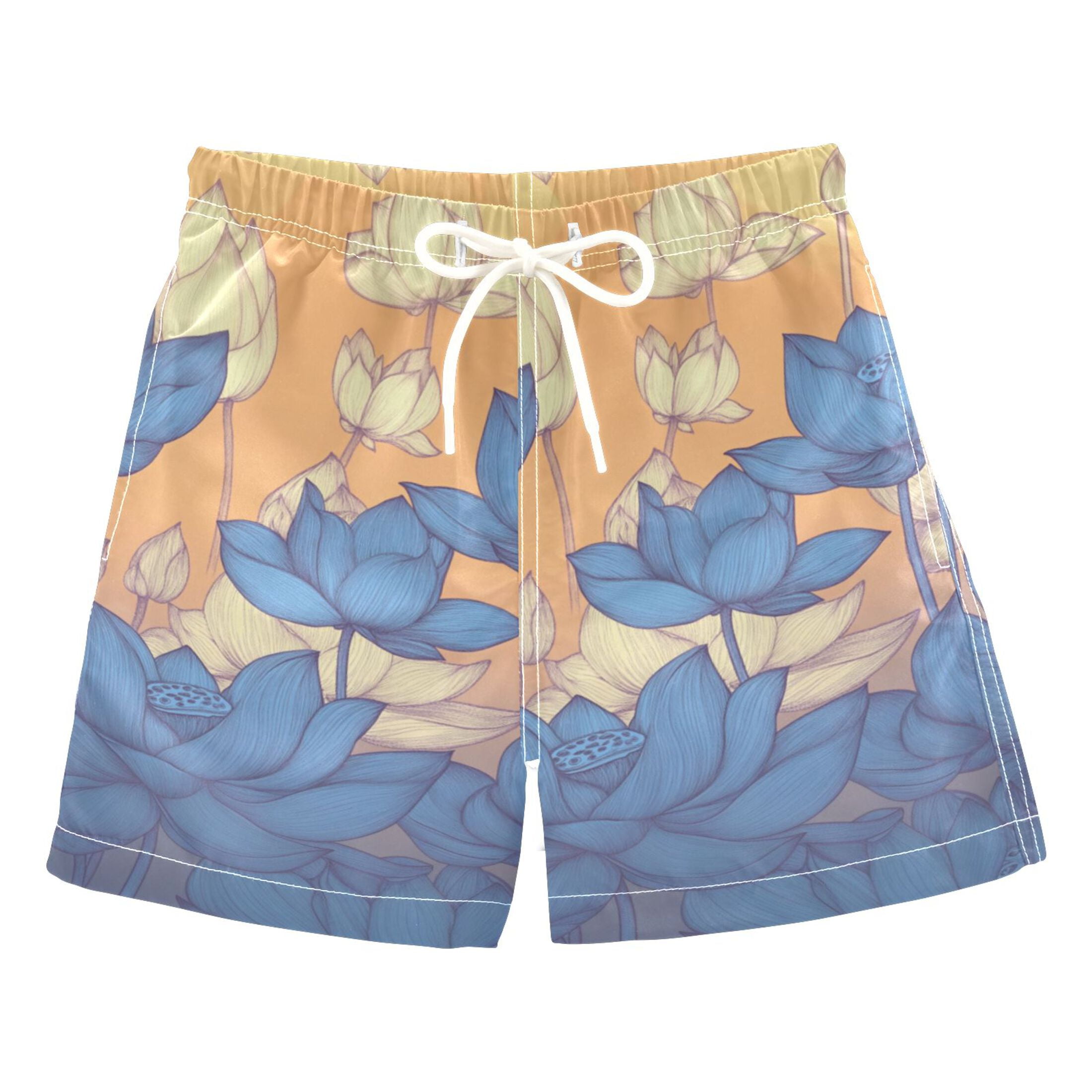 Blue and Beige Lotus Figure Boys Swim Trunks Quick Dry Boy Swim Shorts ...